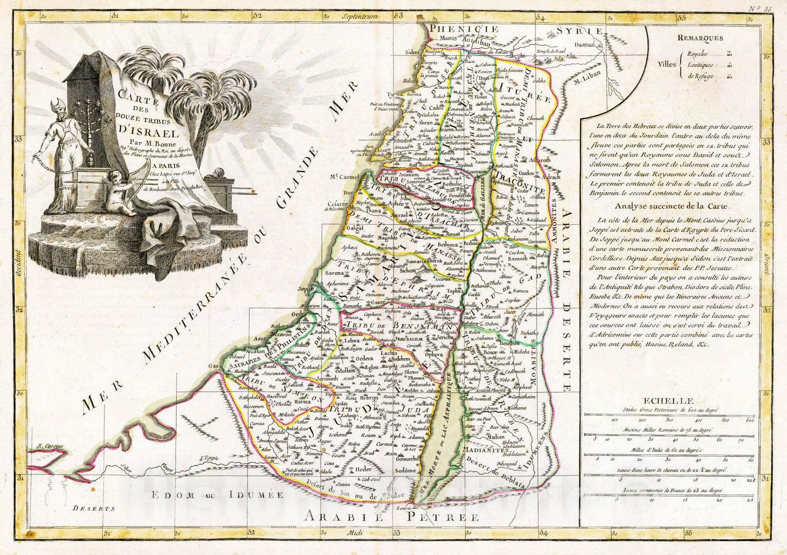 Historic Map : Israel; Palestine, 1791 Douze Tribus d'Israel. , Vintag ...
