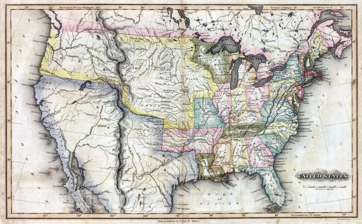Historic Map : 1822 United States. - Vintage Wall Art – Historic Pictoric