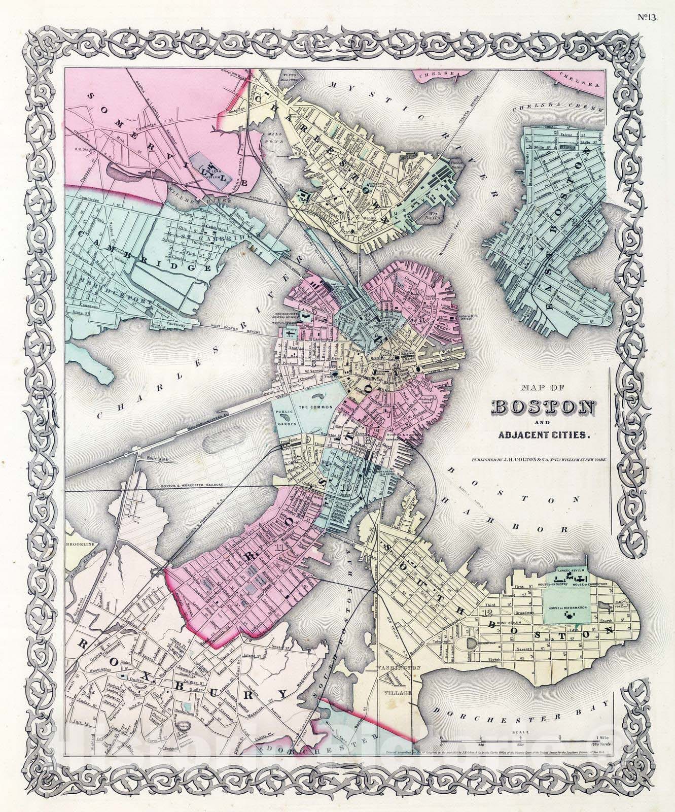 Historic Wall Map : National Atlas - 1857 Boston and Adjacent Cities ...