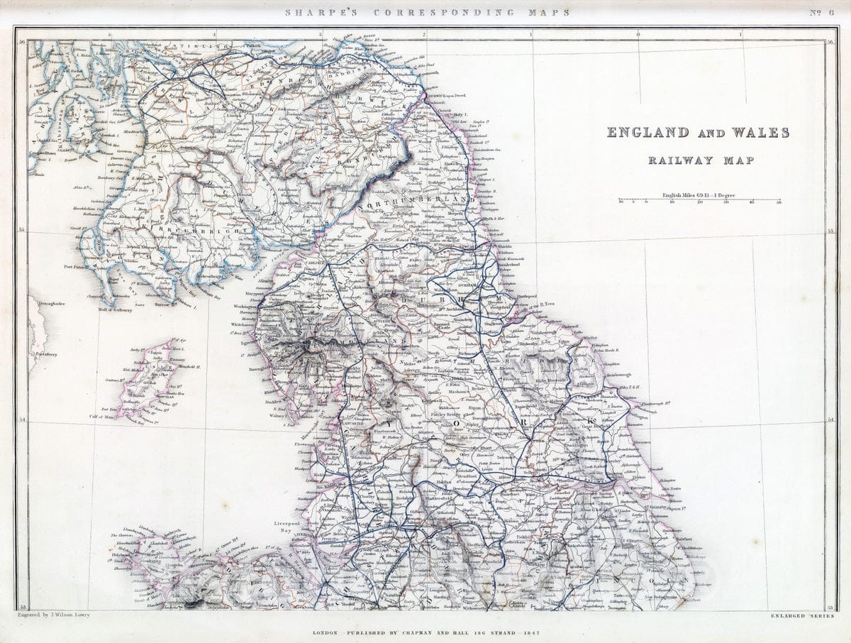 Historic Map : 1847 England and Wales Railway Map (northern half). - V ...