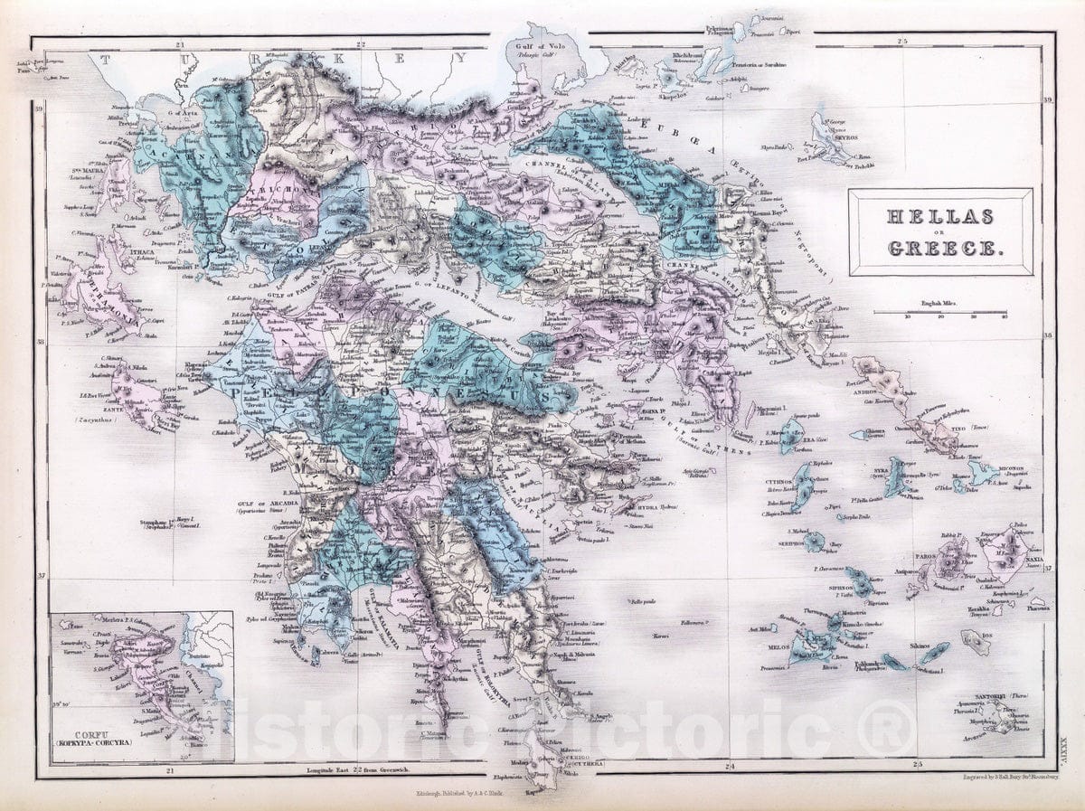 Historic Map : 1854 Greece. - Vintage Wall Art – Historic Pictoric