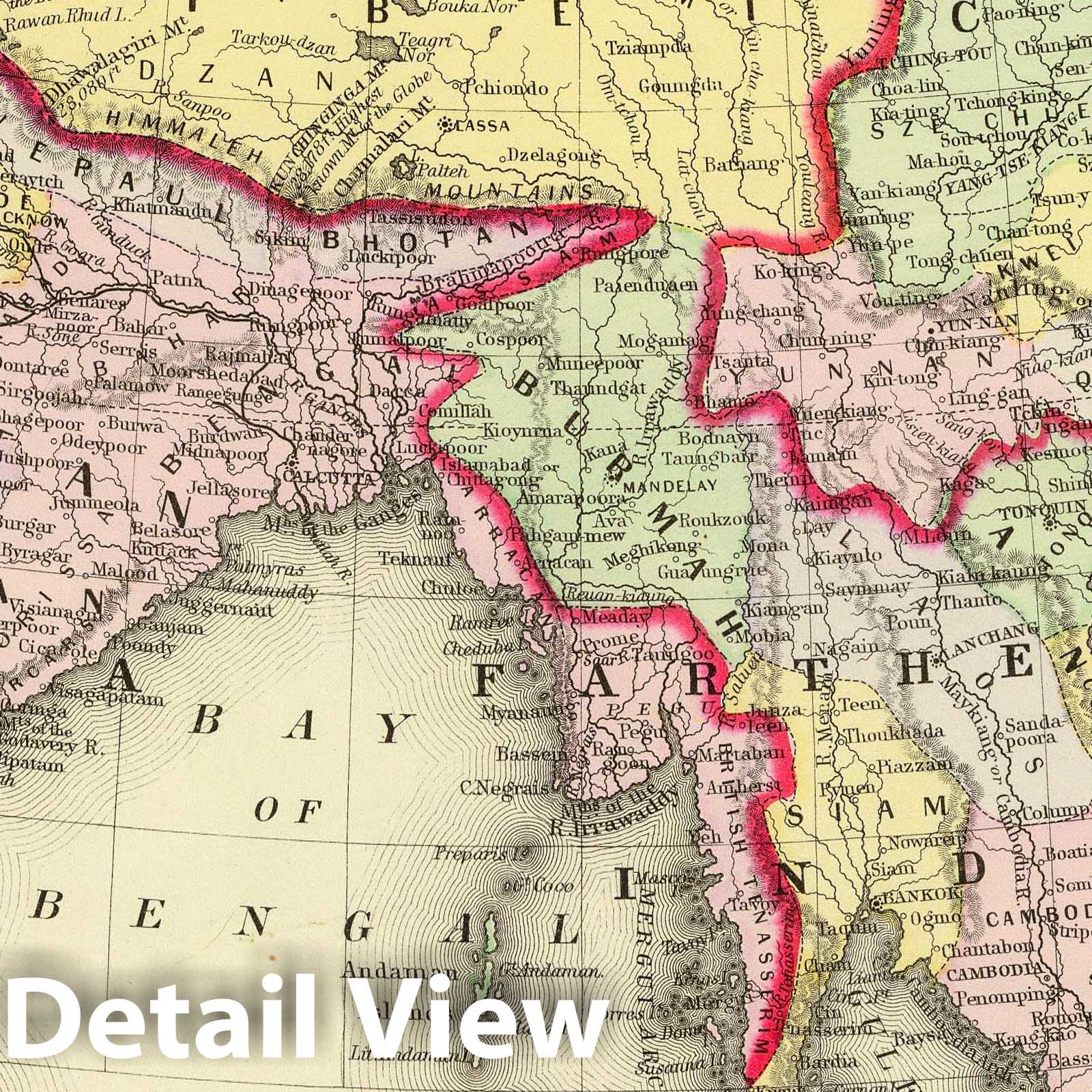 Historic Map : 1890 Hindoostan, Farther India, China, Tibet. - Vintage ...