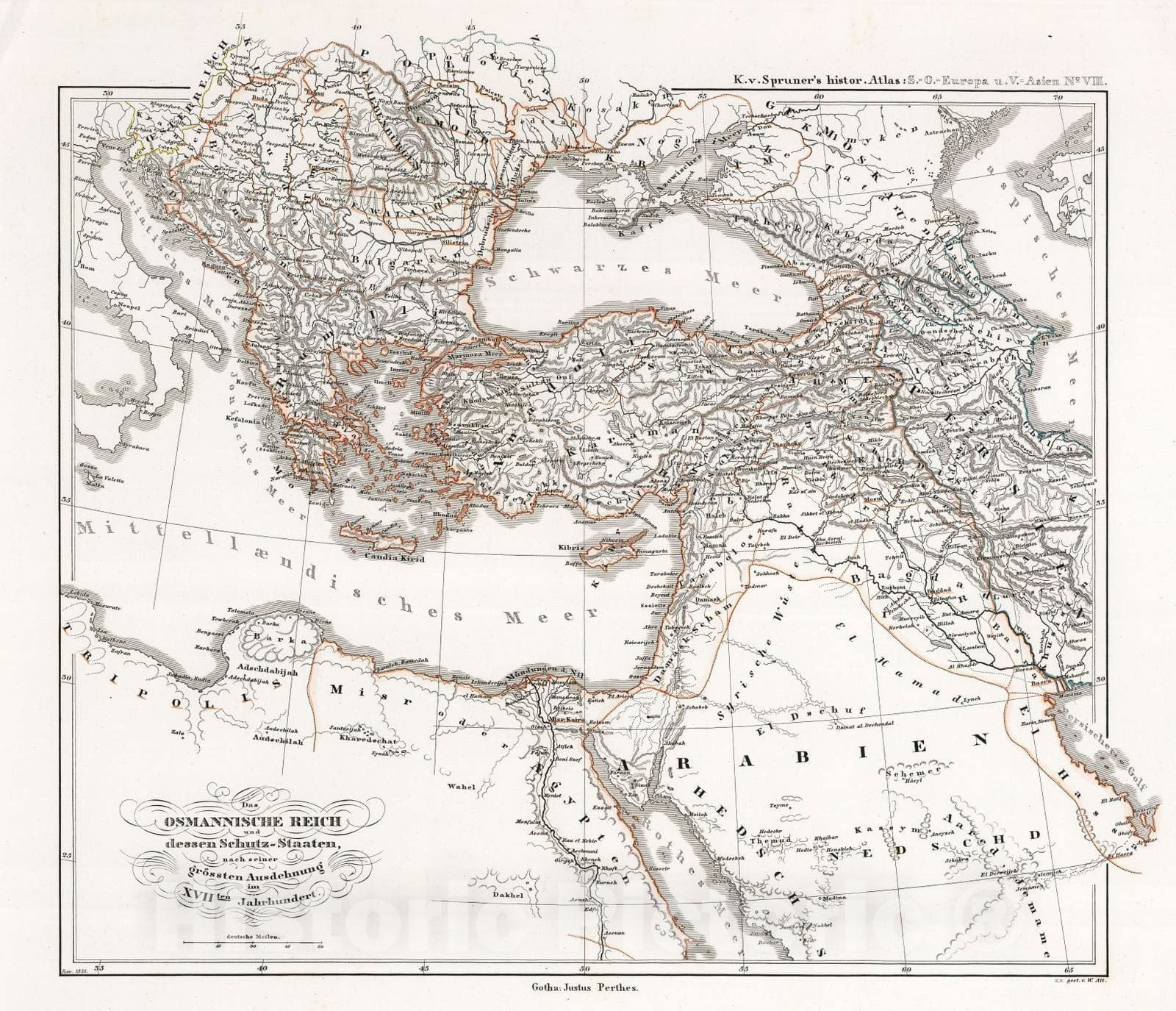 Historic Map : Turkey, Balkan Peninsula, Eastern Hemisphere 1855 Das o ...