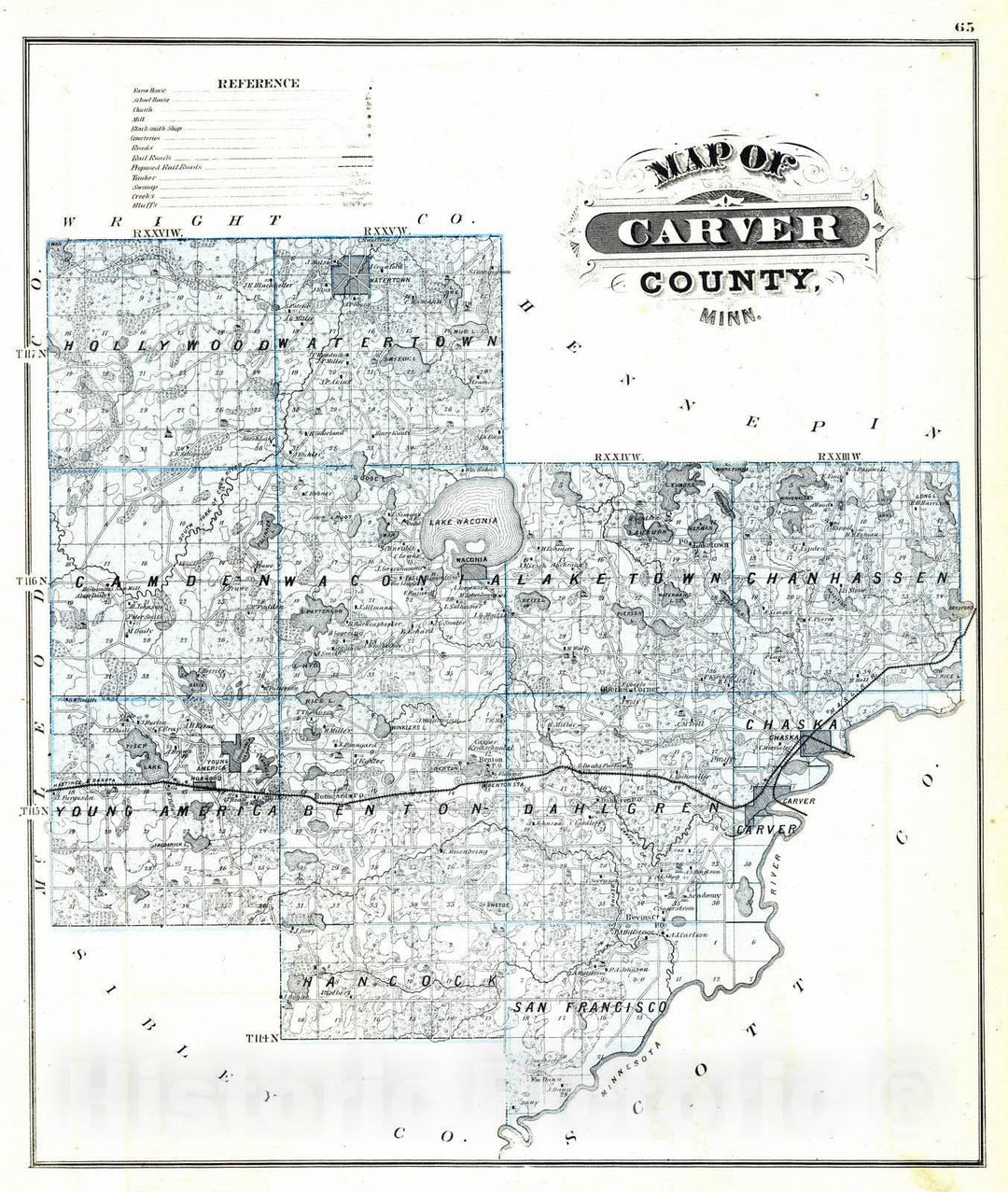 Historic Map : 1874 Map of Carver County, Minn. - Vintage Wall Art ...