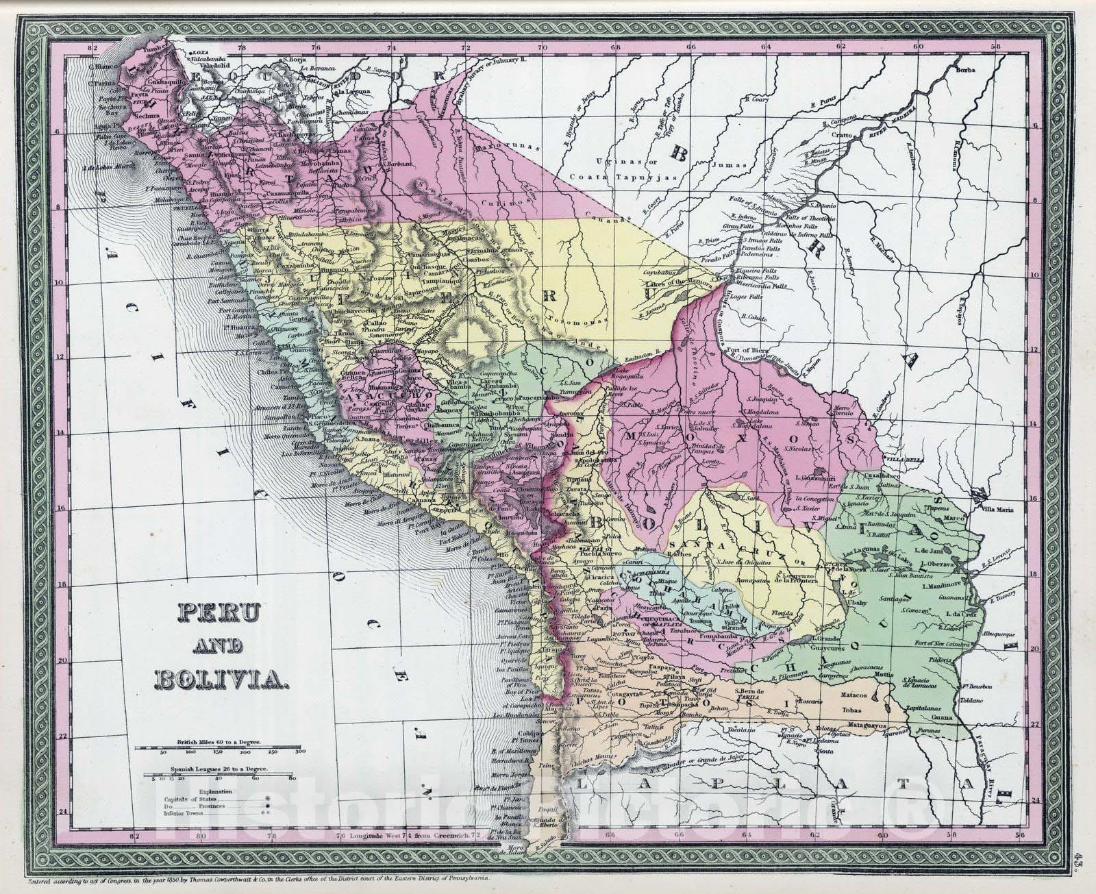 Historic Map : 1855 Peru and Bolivia - Vintage Wall Art – Historic Pictoric