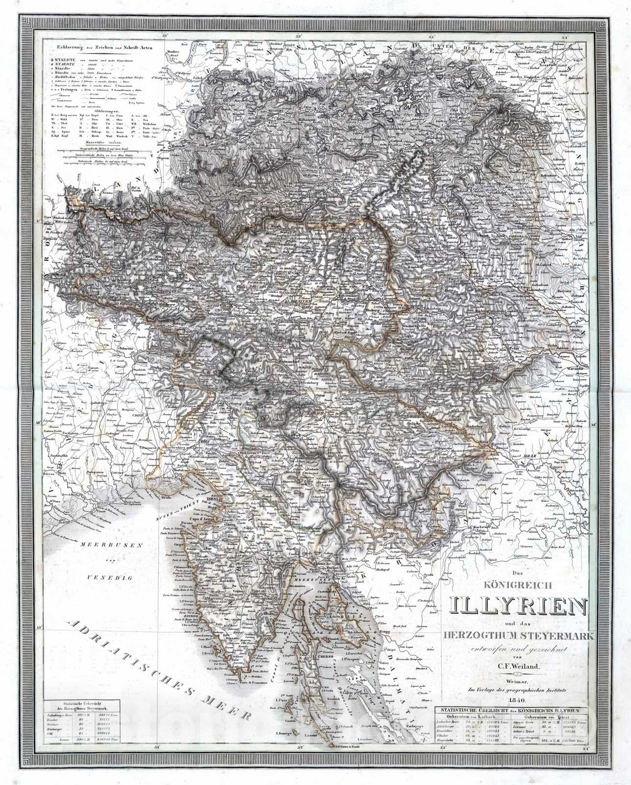 Historic Map : Slovenia, Illyria 1840 Das Koenigreich Illyrien. Kingdo ...