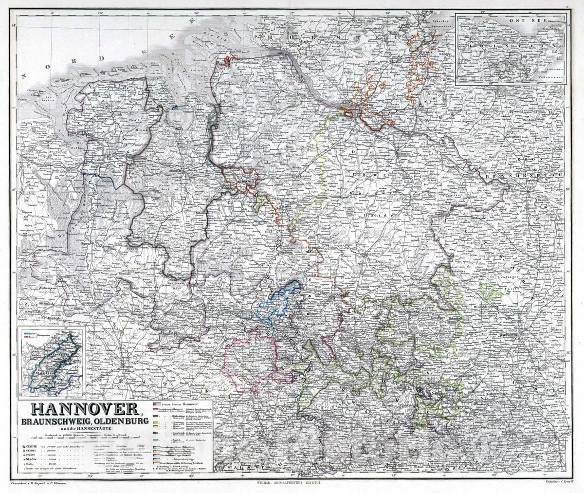 Historic Map : Germany, 1875 Hannover, Brunswick, Oldenburg and Hanses ...