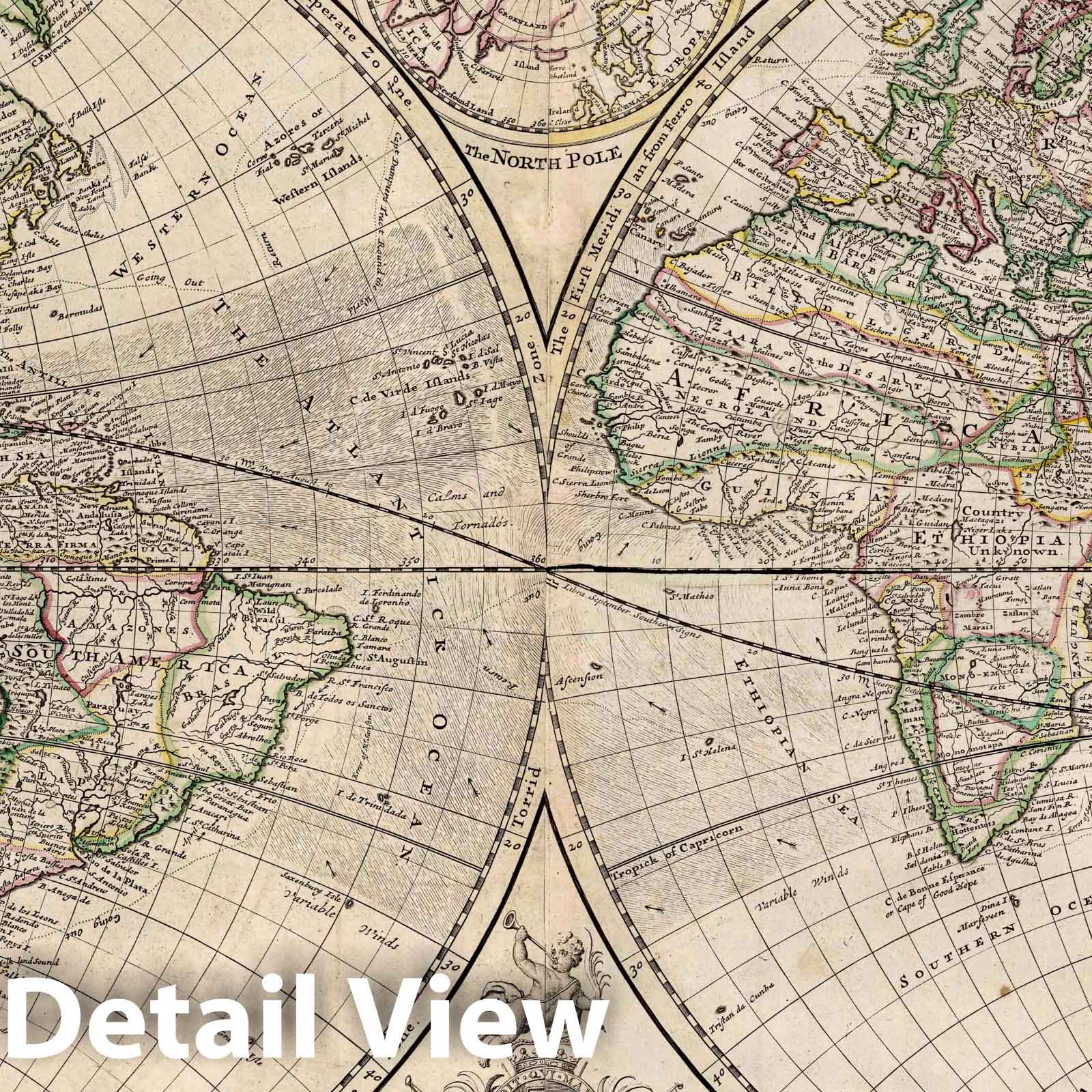 Historic Map : 1709 New and Correct Map of the World. - Vintage Wall A ...