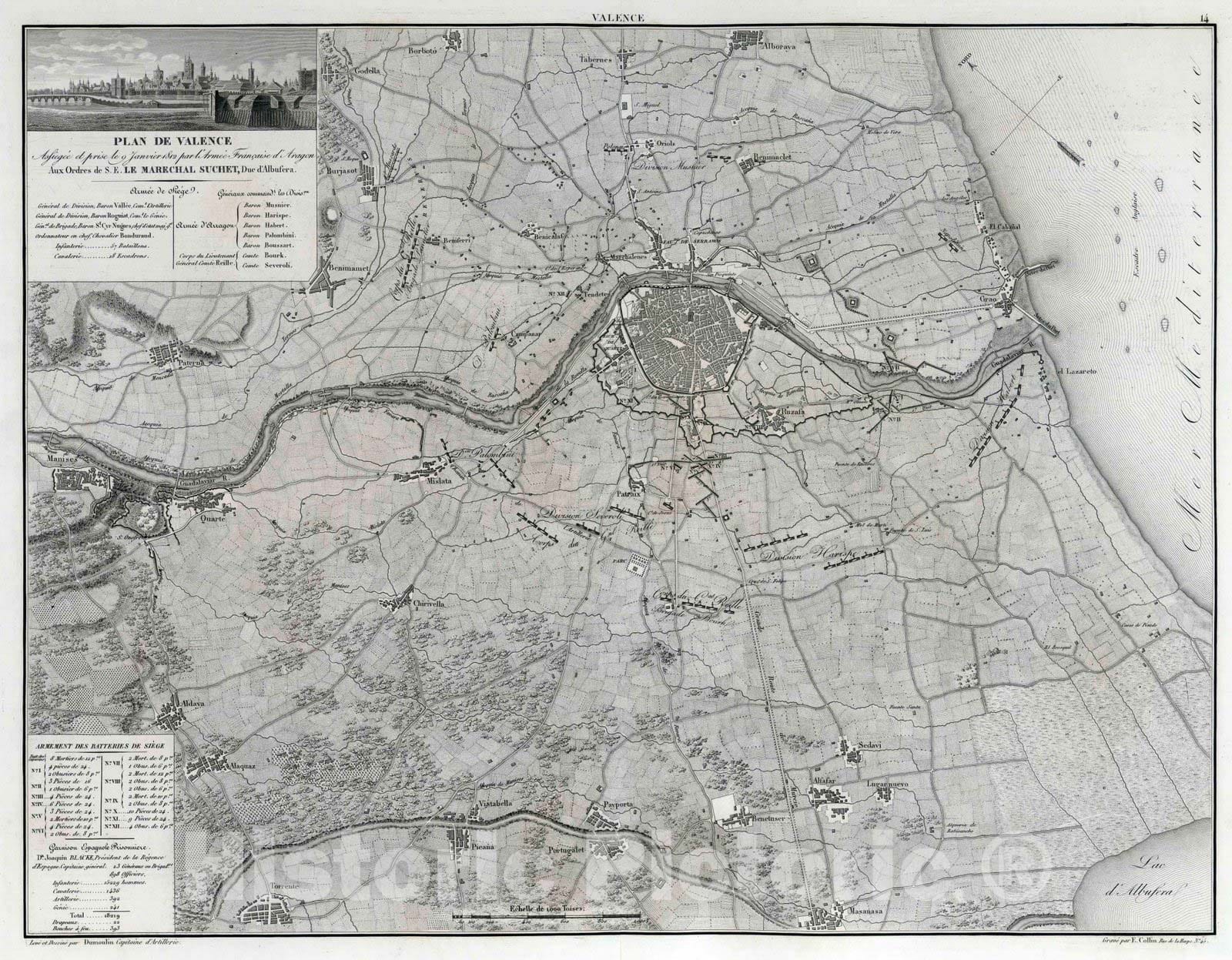 Historic Map : Valencia , Spain, 1828 Plan de Valence. , Vintage Wall ...