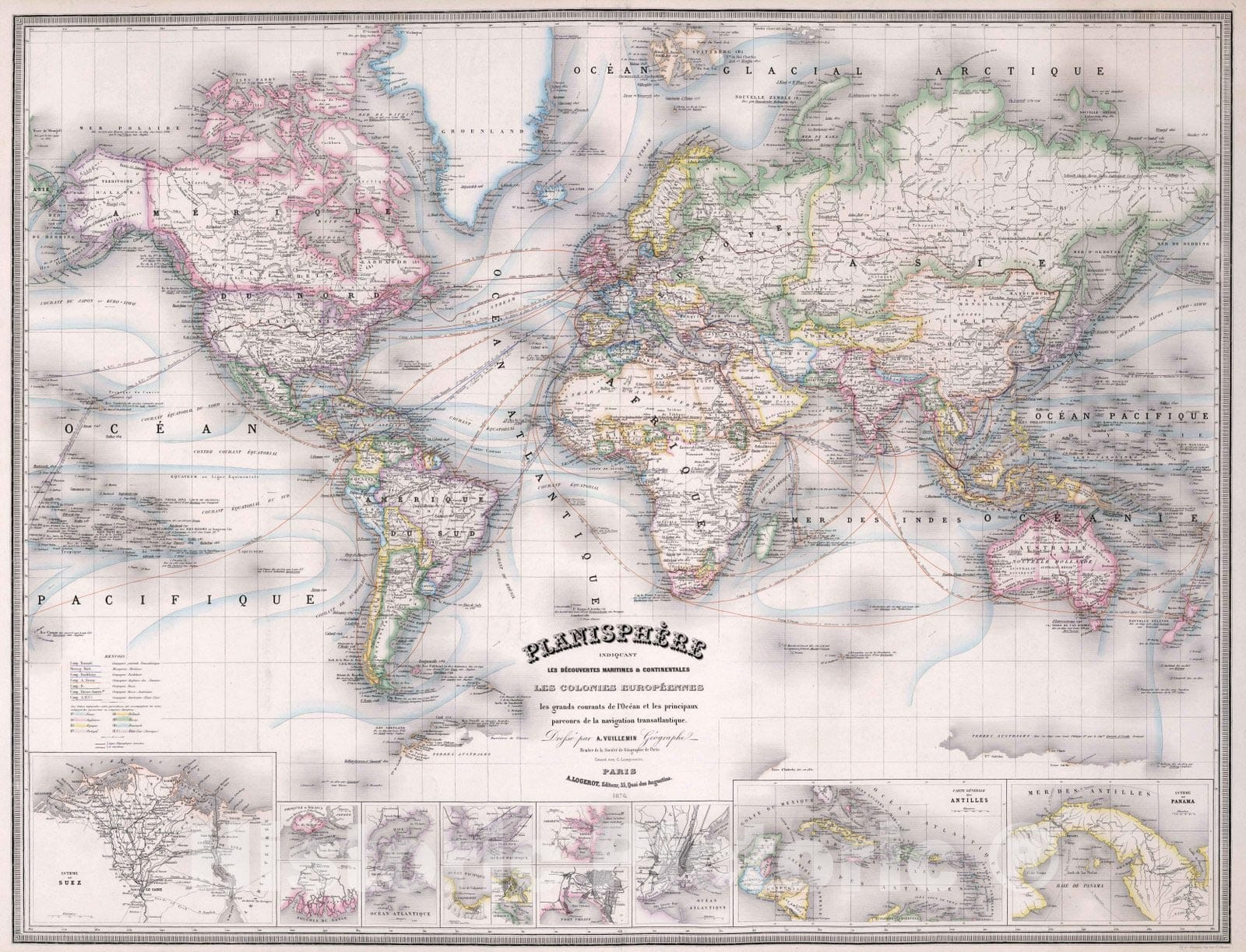 Historic Map : 1876 Planisphere Indiquant les Decouvertes Maritimes ...
