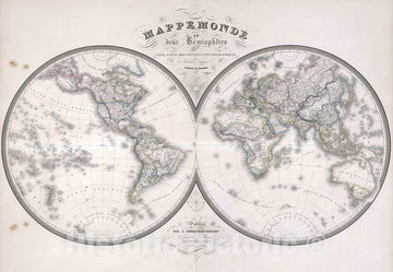 Historic Map : 1851 Composite Map: Mappe Monde, Hemispheres. - Vintage ...