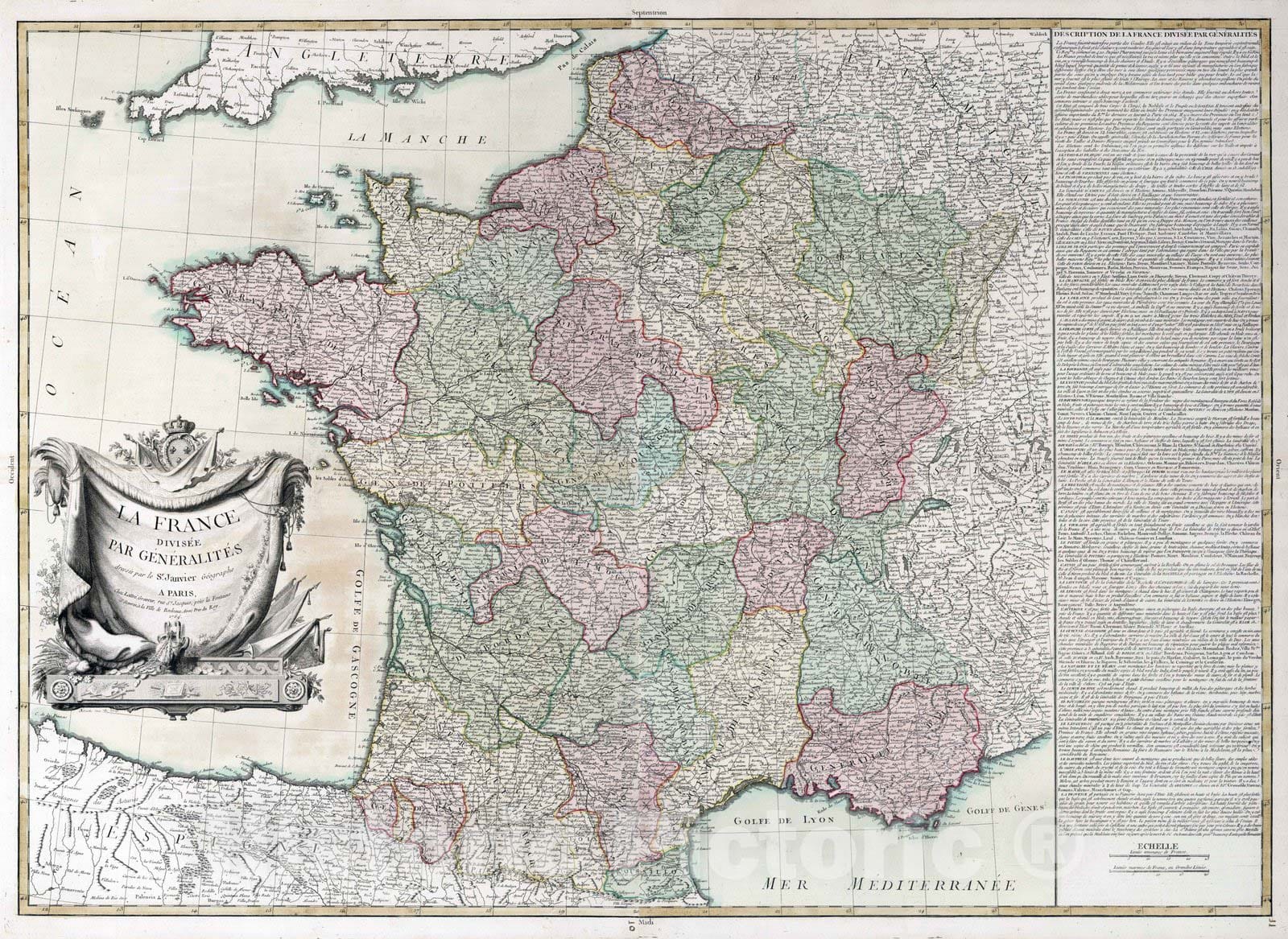 Historic Map : France, , Europe 1769 Composite map: La France : divise ...