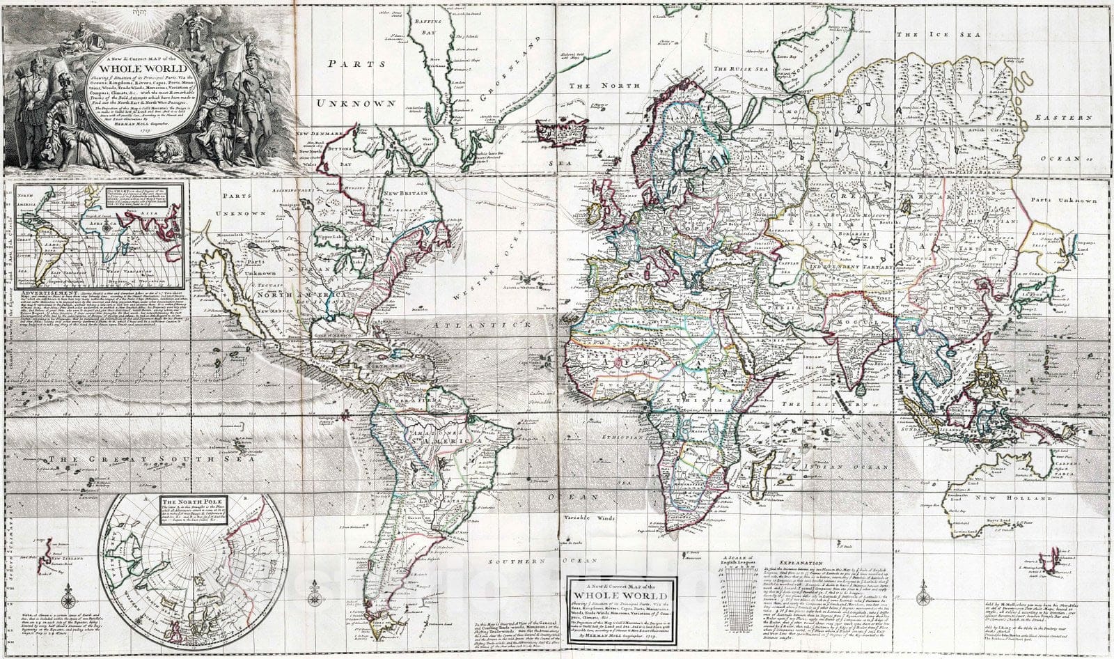 Historic Wall Map : 1719 A New & Correct Map of the Whole World. - Vin ...