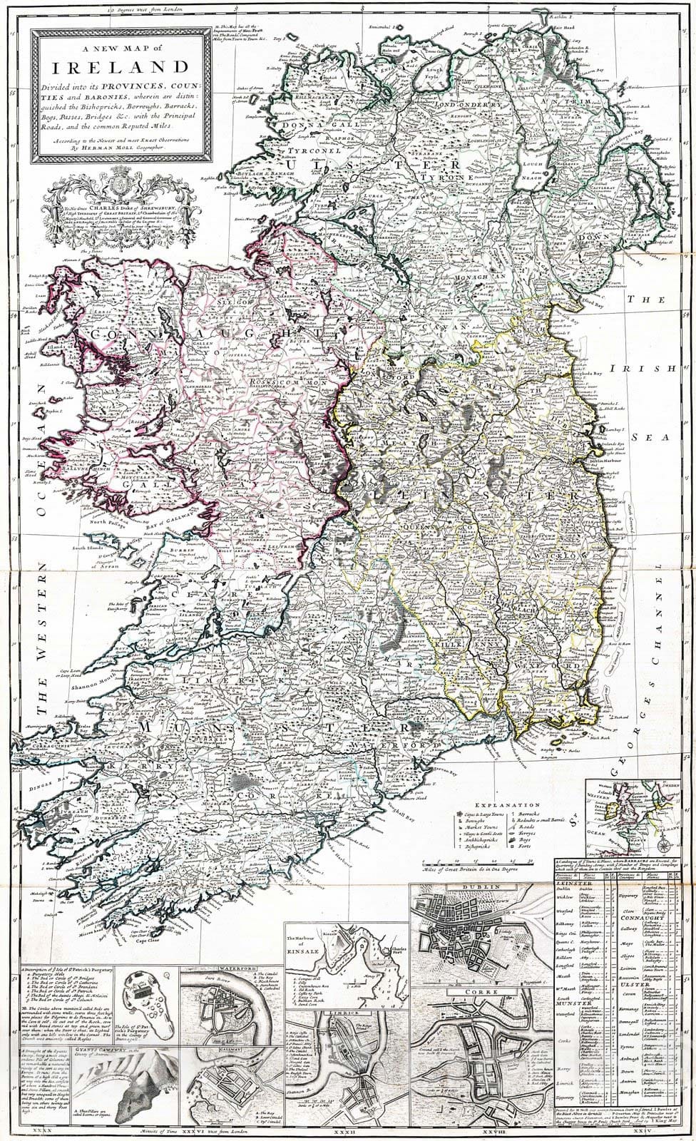Historic Map : 1714 Ireland. - Vintage Wall Art – Historic Pictoric