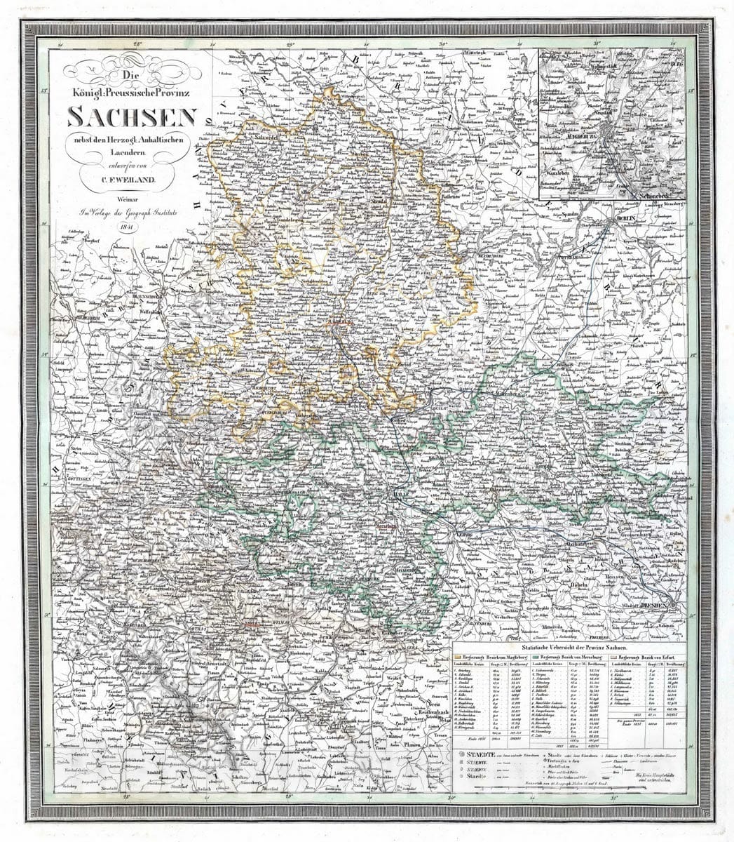 Historic Map : Saxony , Germany 1841 Preussische Provinz Sachsen. (Pru ...