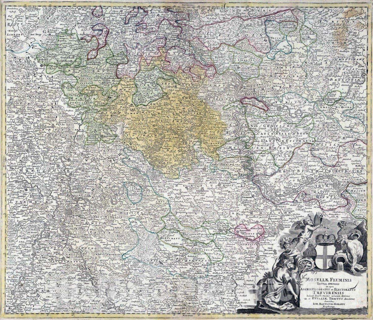Historic Wall Map : Germany, 1788 Mosellae Fluminis, Archiepiscopatus ...