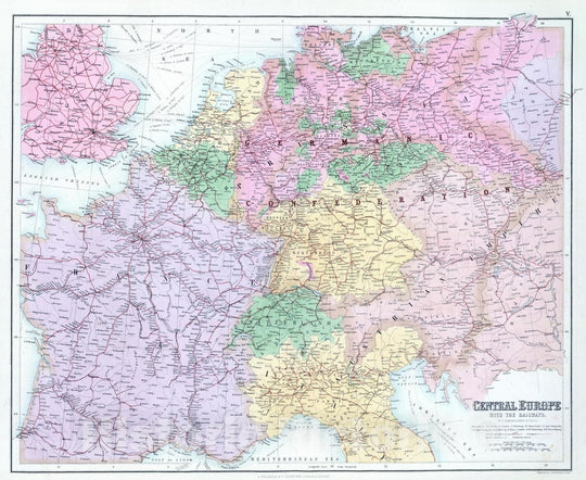 Historic Map : 1872 Central Europe with the Railways. - Vintage Wall A ...