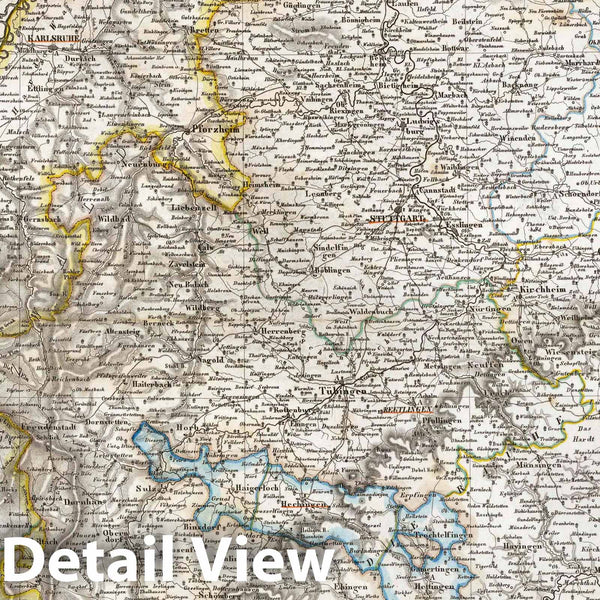 Historic Map : 1841 Kingdom Wuerttemberg; Grand Duchy of Baden, German ...