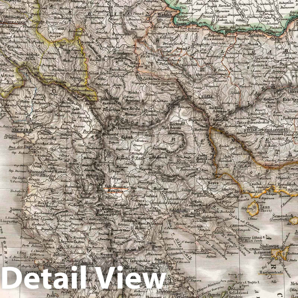 Historic Wall Map : 1840 Ottoman Empire or Turkey, in Europe. Kingdoms ...