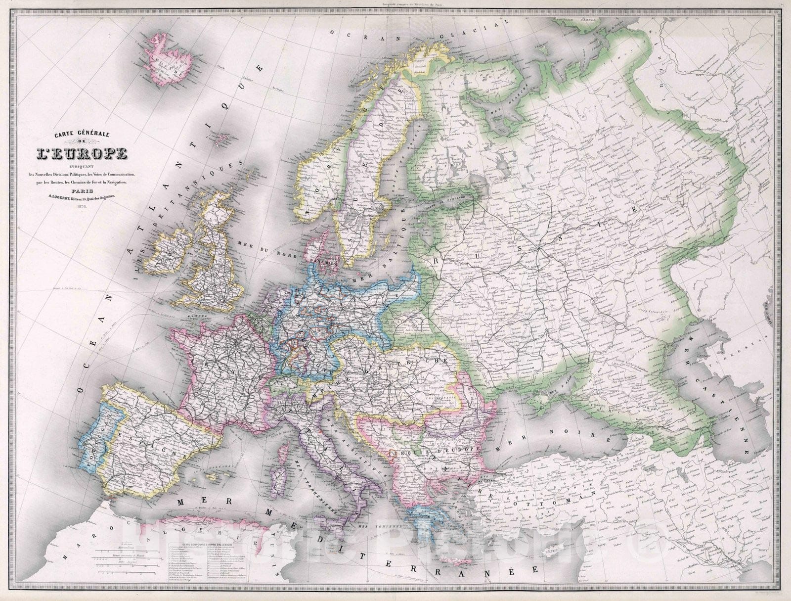 Historic Map : 1876 Carte de Generale de l'Europe. - Vintage Wall Art ...