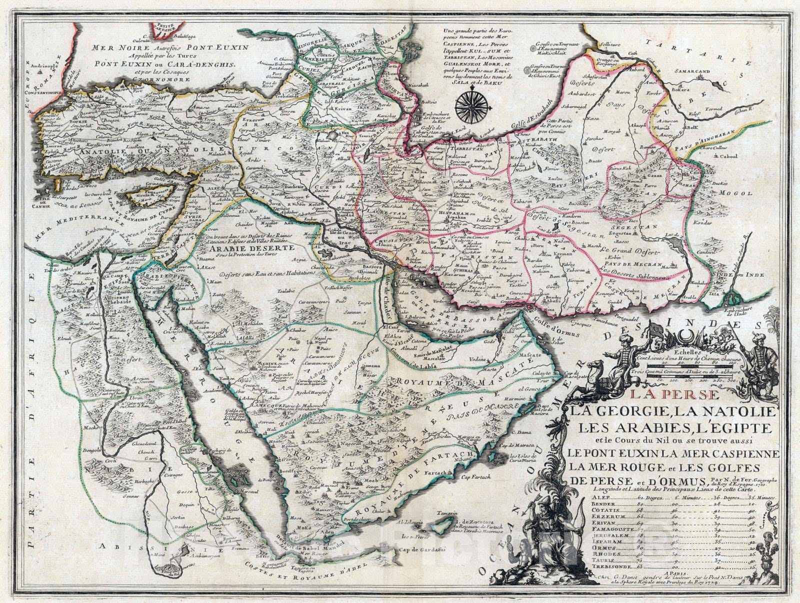 Historic Map : Saudi Araba, Middle East 1724 La Perse la Georgie, la N ...