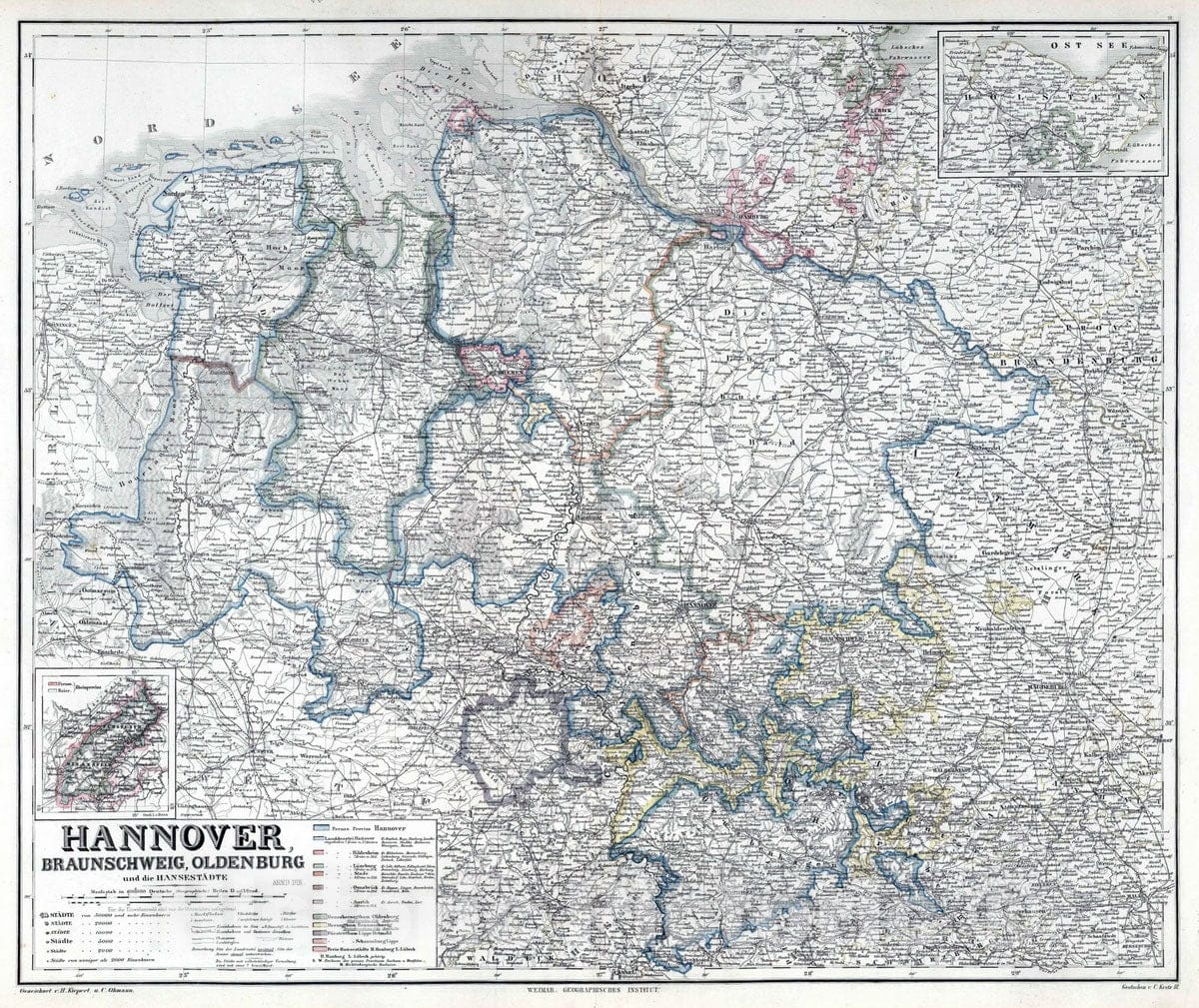 Historic Map : Germany, 1879 Hannover, Brunswick, Oldenburg and Hanses ...