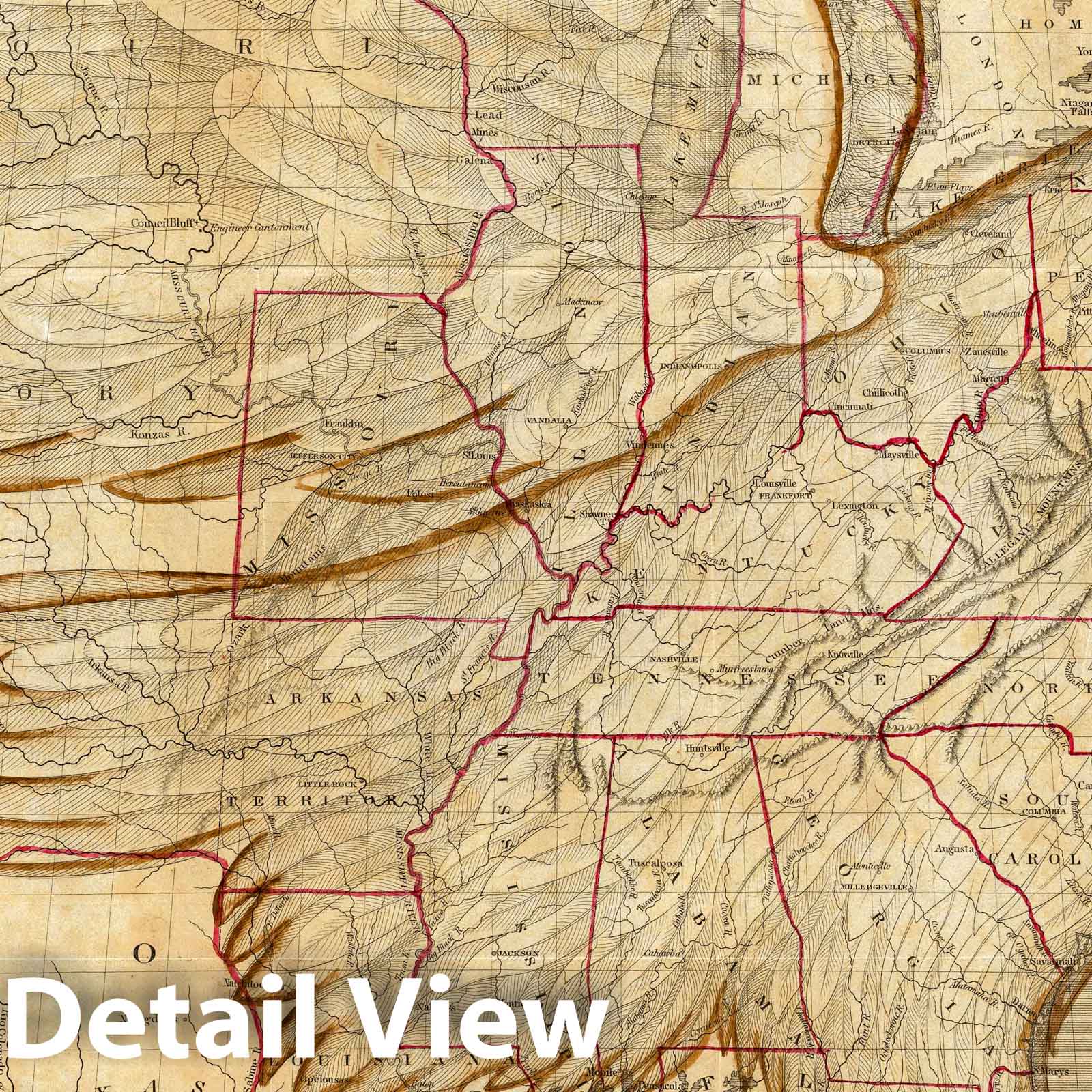 Historic Map : 1833 Eagle Map of the United States, Joseph Churchman ...