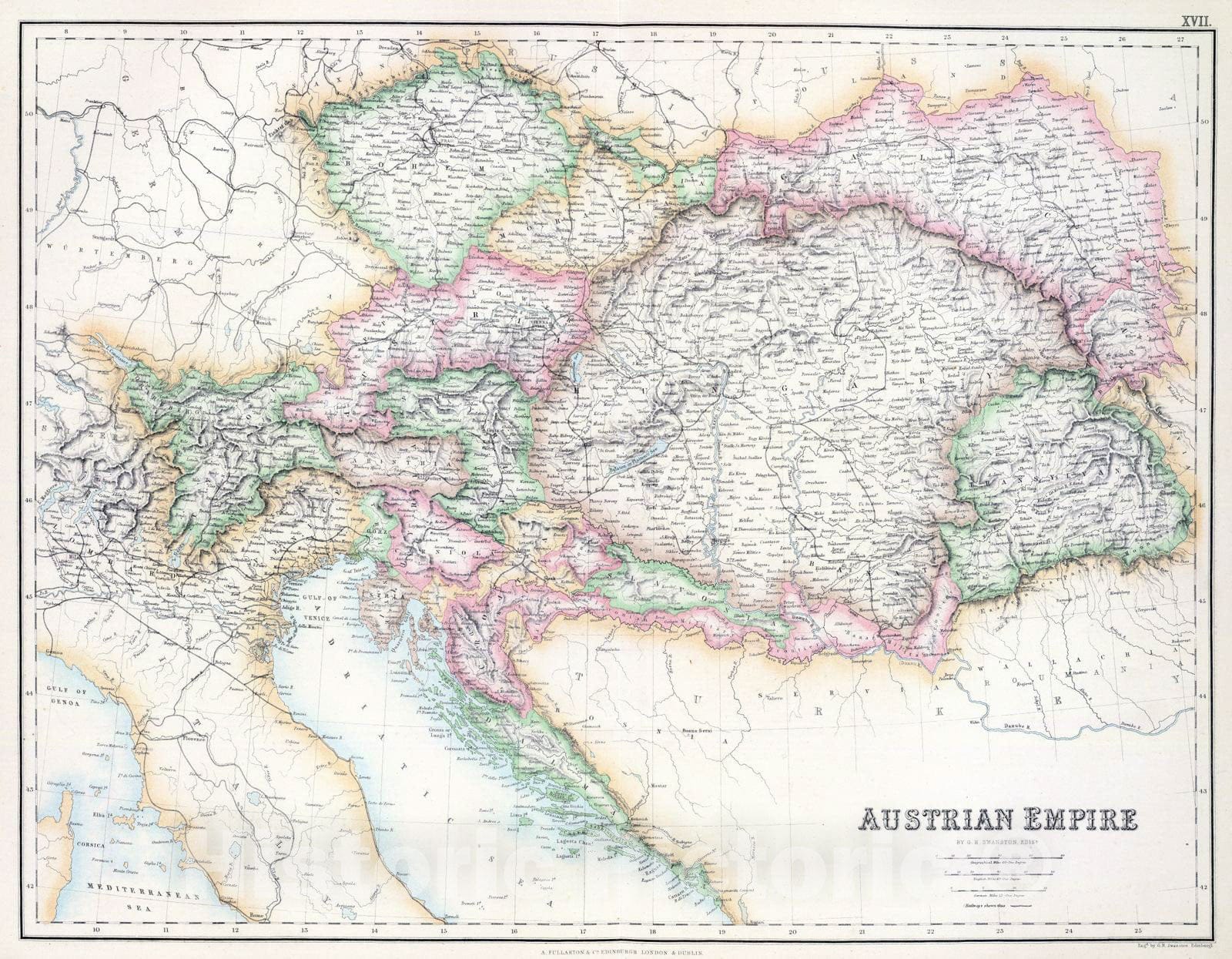 Austrian Empire 1872 Historical Map Print | Historic Pictoric