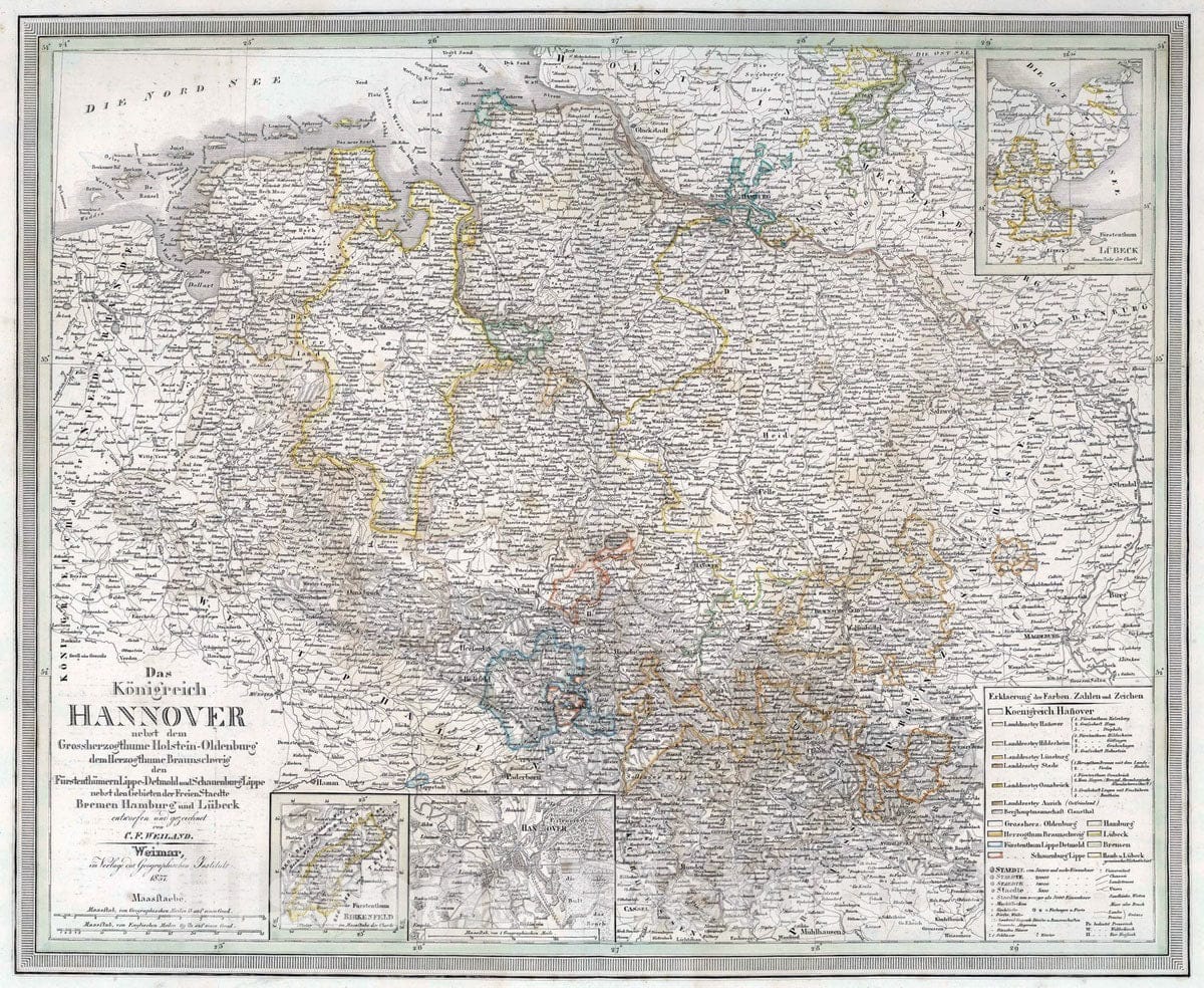 Historic Map : 1837 Koengreich Hannover. Kingdom of Hannover, Germany ...