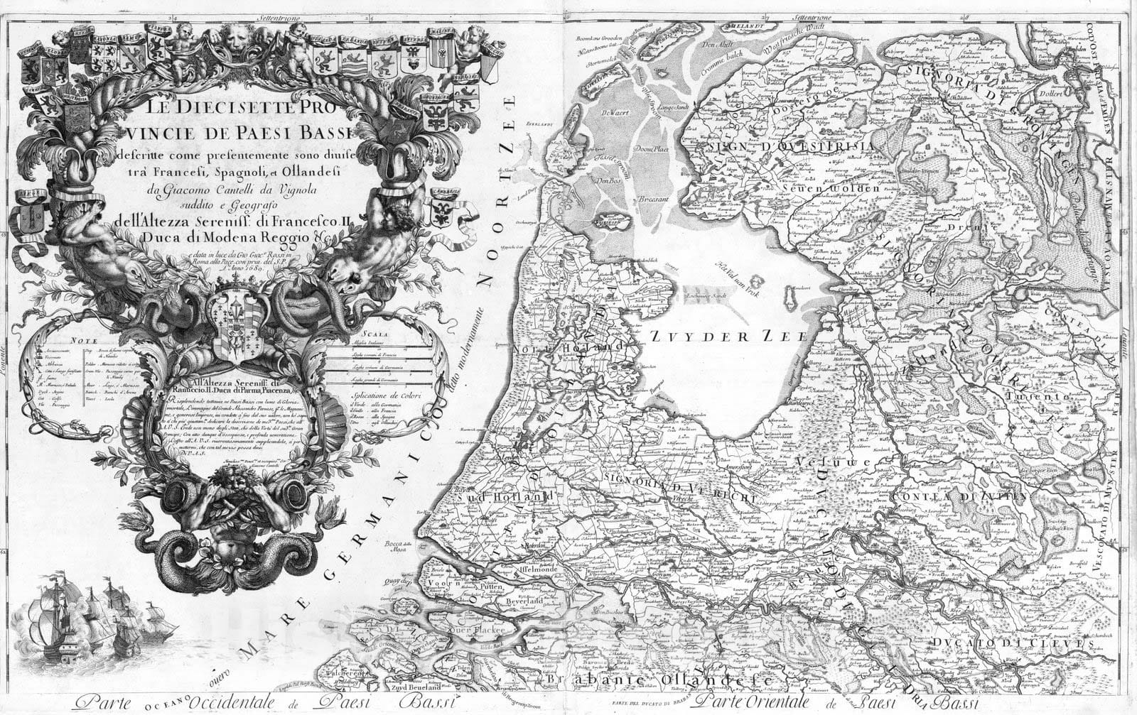 Historic Wall Map : Belgium, , Europe 1689 Le diecisette provincie de ...
