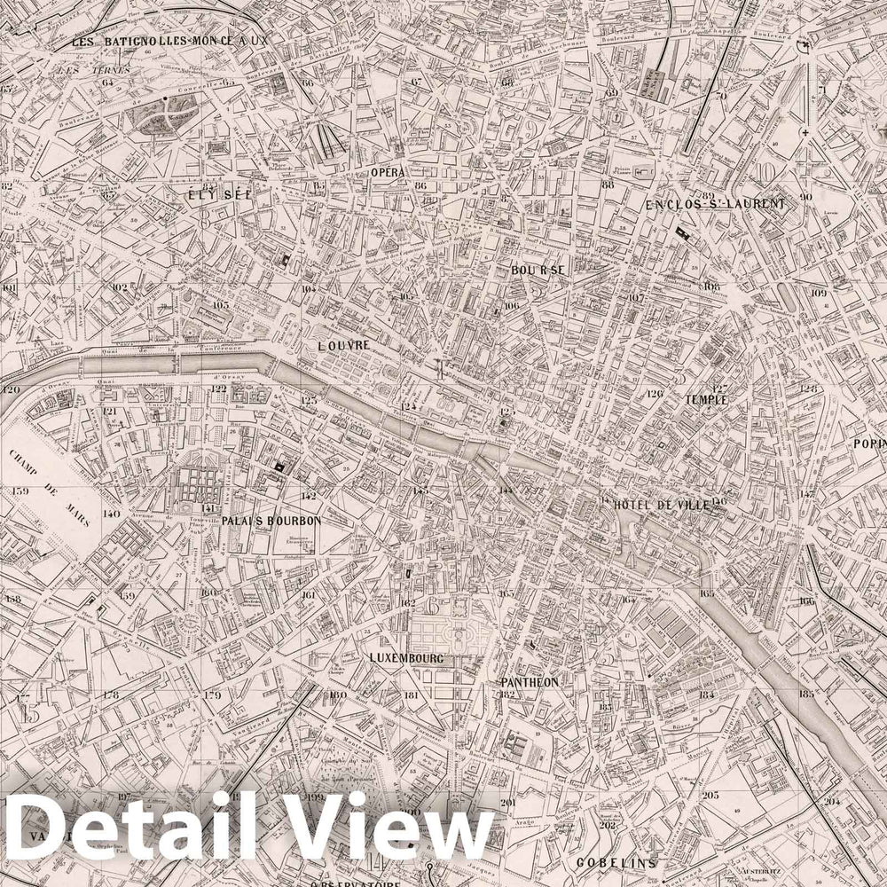 Historic Wall Map : Paris , France, 1876 Nouveau Plan de Paris Divisee ...