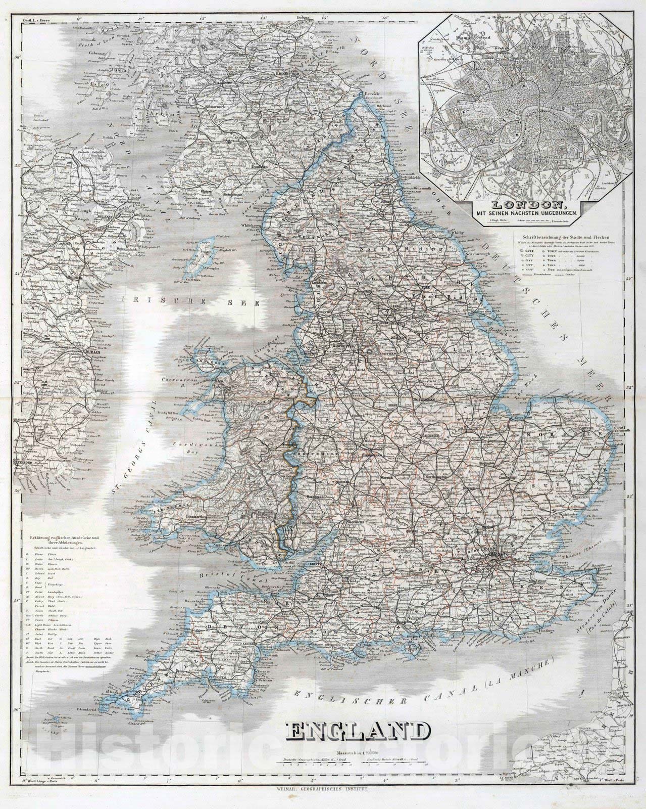 Historic Map : 1875 England. - Vintage Wall Art – Historic Pictoric