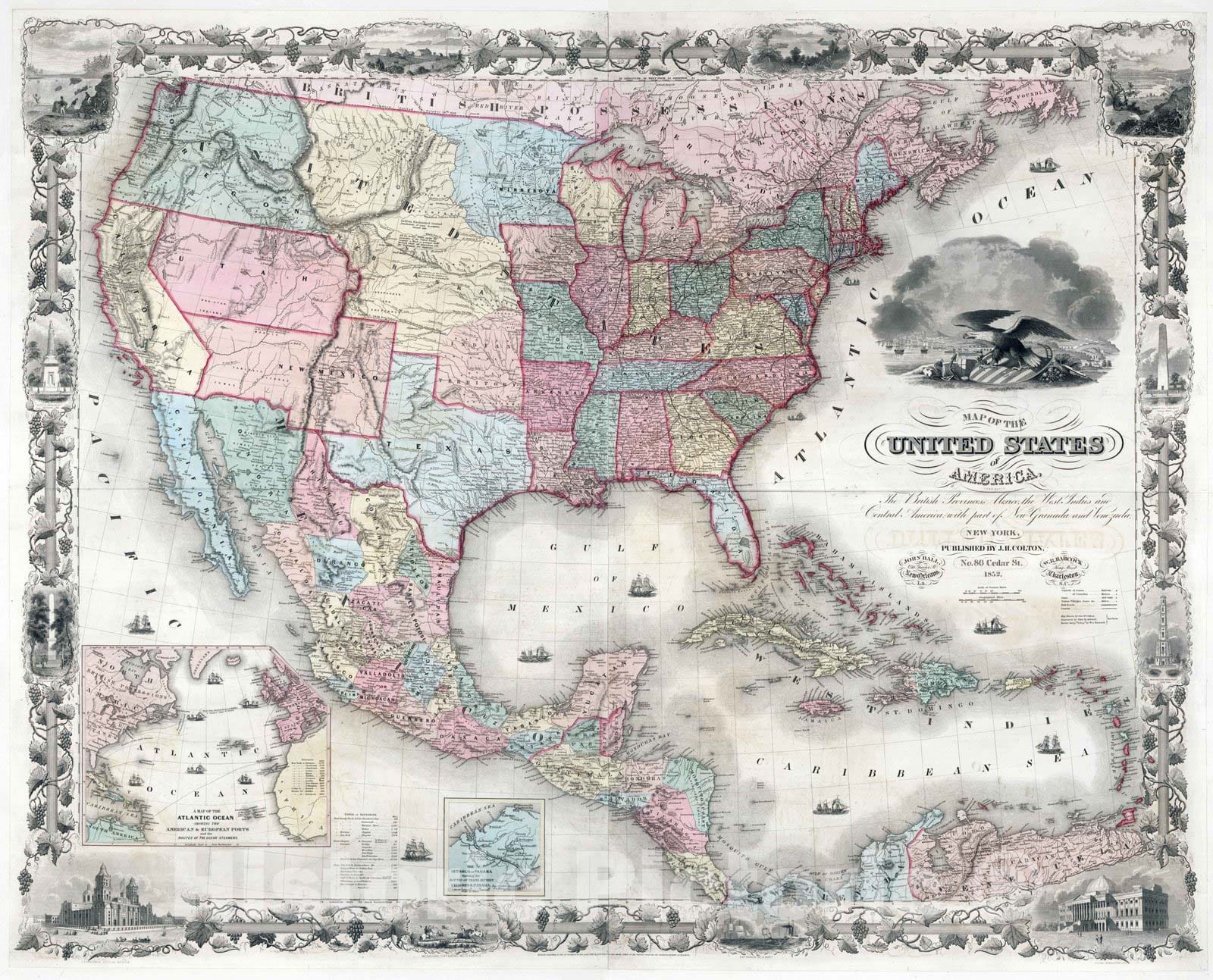 Historic Map : 1852 Composite Map: Map of the United States of America ...
