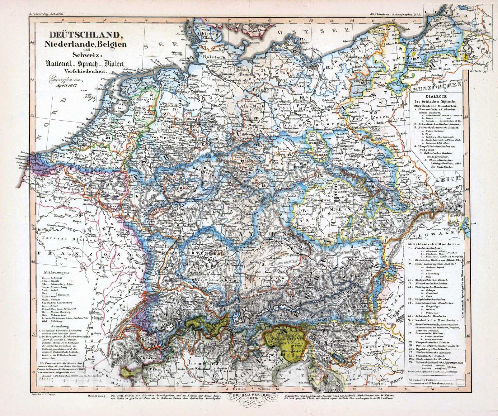 Historic Map : Germany; Netherlands, 1848 Deutschland, Niederlande, Be ...