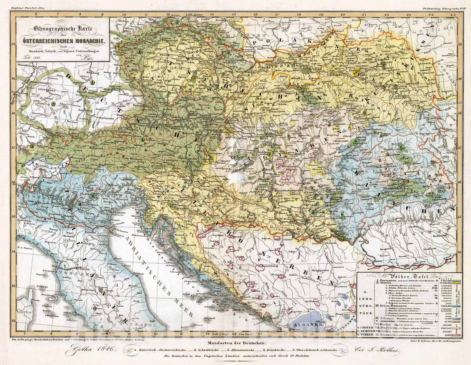Historic Map : Austria; Italy, 1846 Ethnographische Karte der Osterrei ...