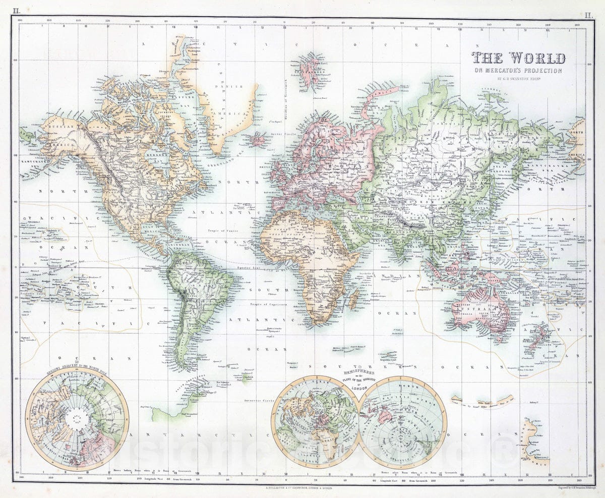 Historic Map : 1872 World On Mercator's Projection. - Vintage Wall Art ...