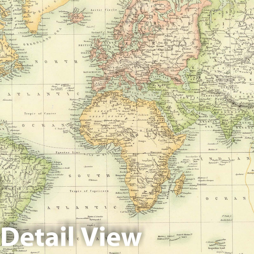 Historic Map : 1872 World On Mercator's Projection. - Vintage Wall Art ...