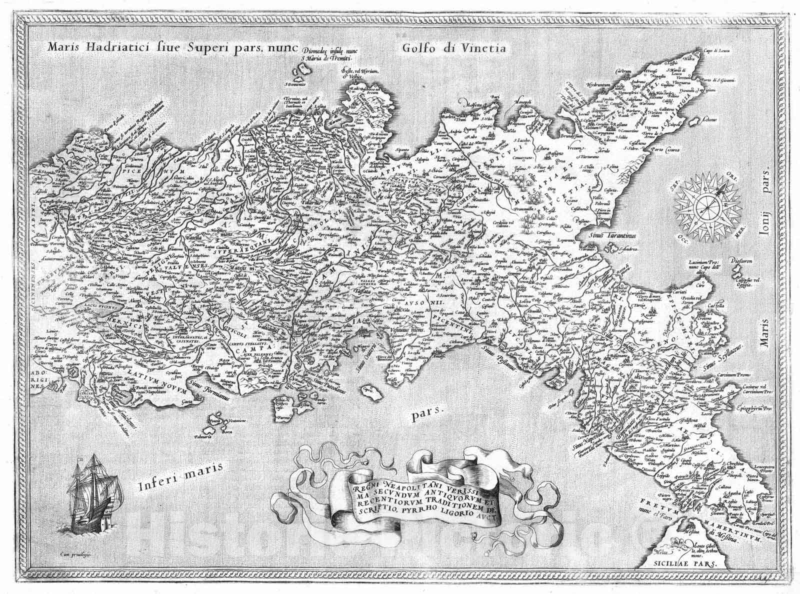Historic Map : Italy , Naples (Italy), Southern 1570 (37) Regni Neapol ...