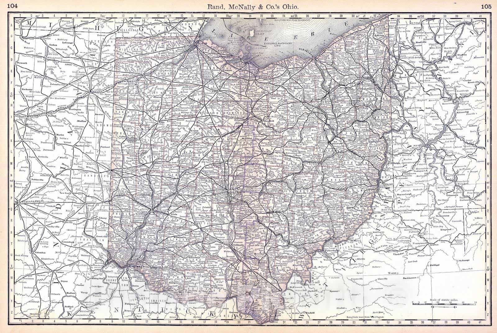 Historic Wall Map : National Atlas - 1879 Ohio. - Vintage Wall Art ...