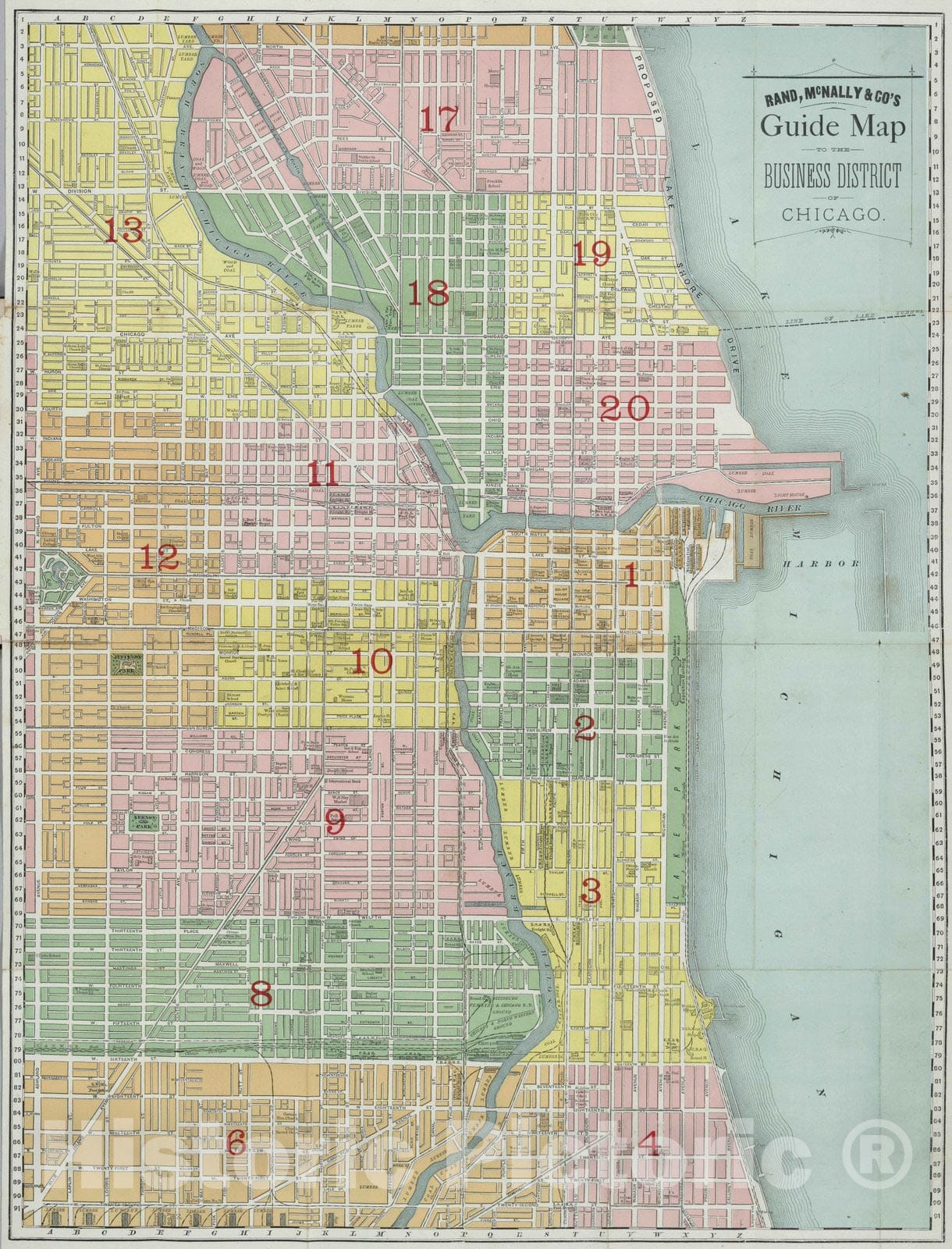 Historic Map : Guide Book - 1875 Guide Map Of Chicago - Vintage Wall A ...