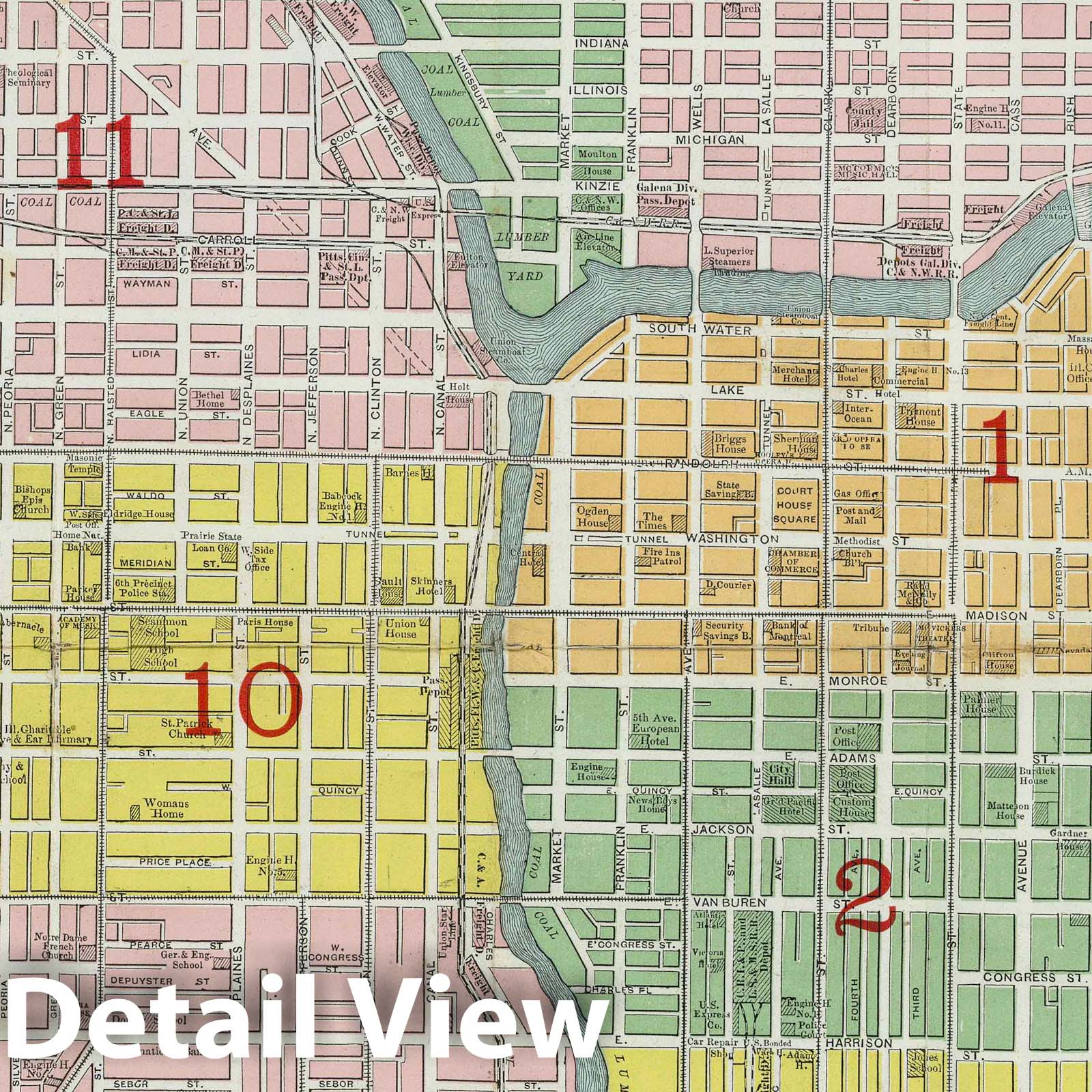 Historic Map : Guide Book - 1875 Guide Map Of Chicago - Vintage Wall A ...