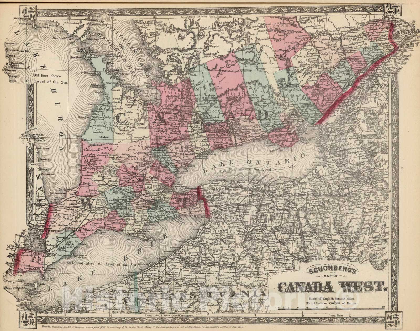 Historic Wall Map : National Atlas - 1867 Schonberg's Map of Canada We ...