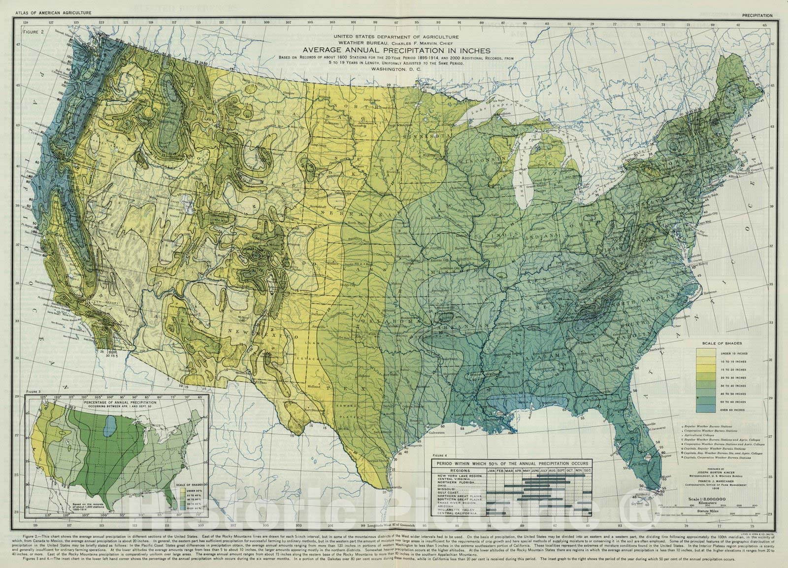 Historic Map : National Atlas - 1916 Average Annual Precipitation in I ...
