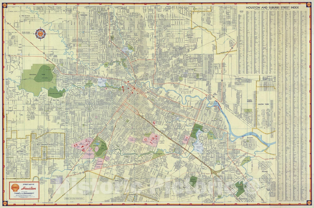 Historic Map : National Atlas - 1951 Shell Street Map of Houston. - Vi ...