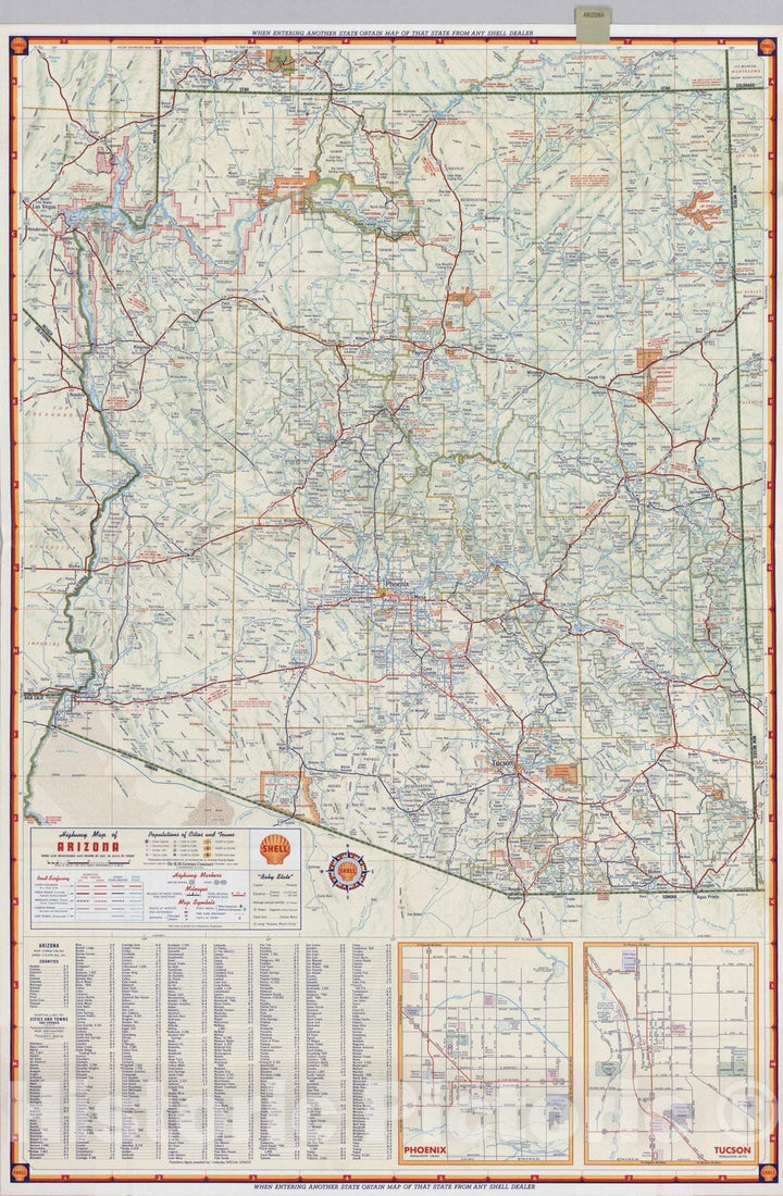 Historic Map : National Atlas - 1956 Shell Highway Map of Arizona. - V ...