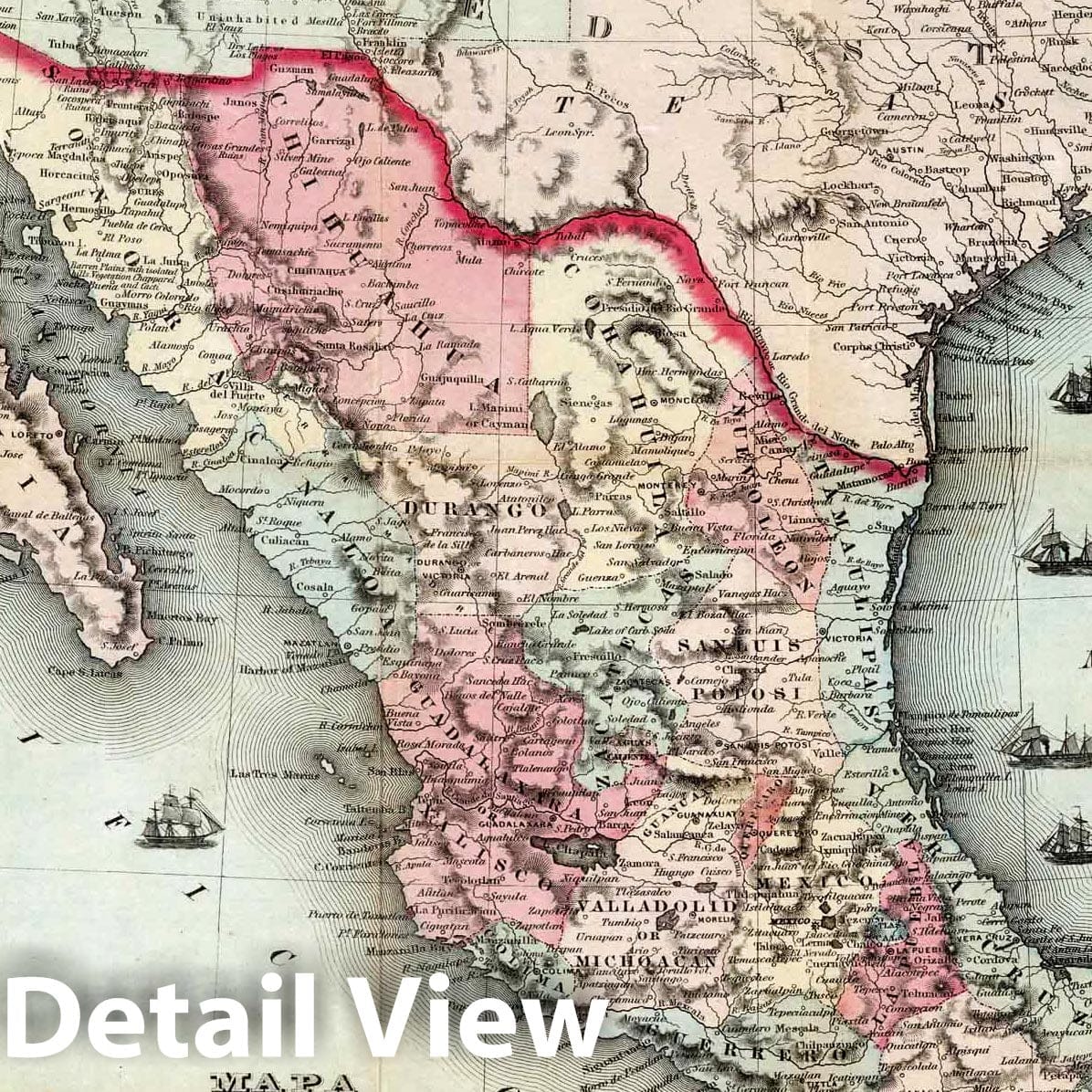 Historic Map : Mexico, Mapa de Mejico J. H. Colton, Nueva York 1862 ...