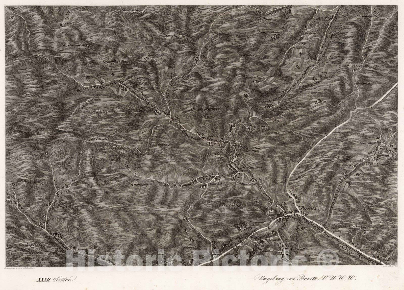 Historic Map : Austria, 1837 XXXII Section. Umgebung von Pernitz V.U.W ...