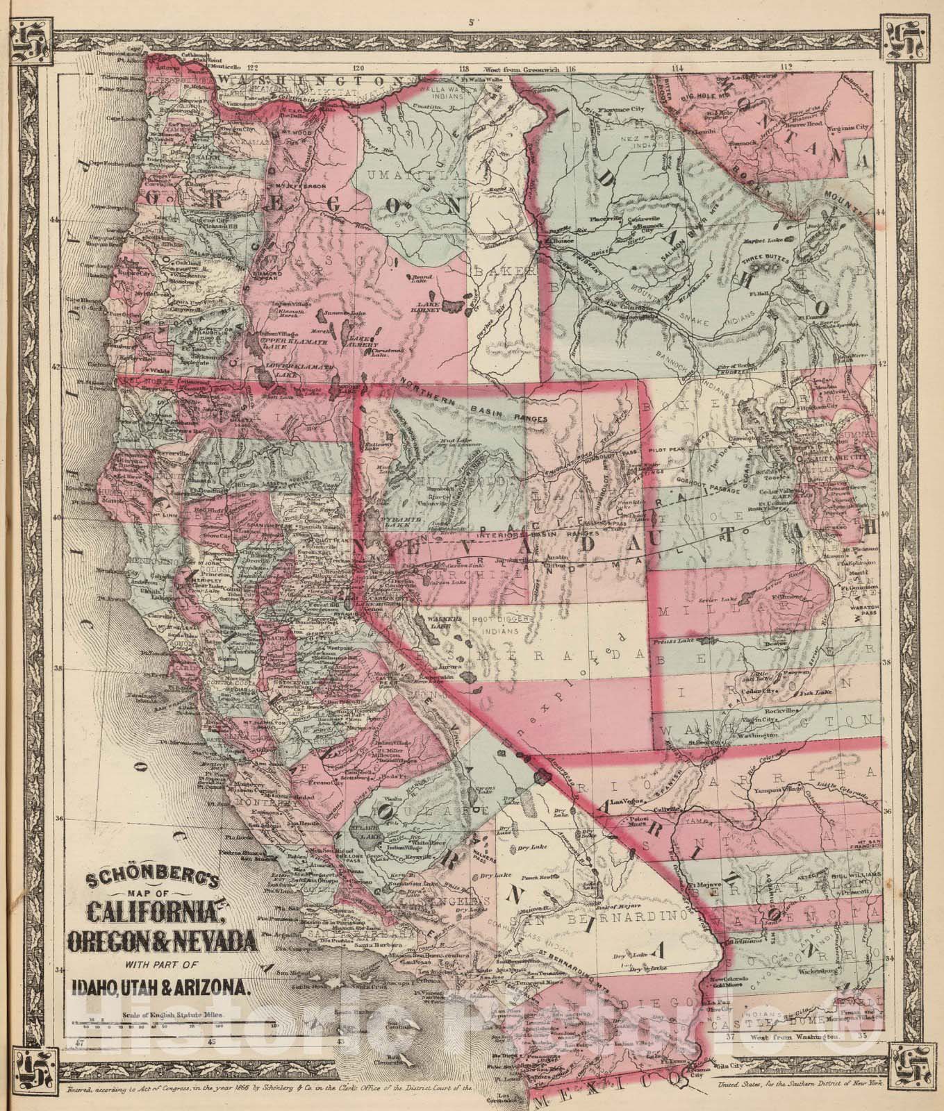 Historic Map : National Atlas - 1867 California, Oregon & Nevada with ...