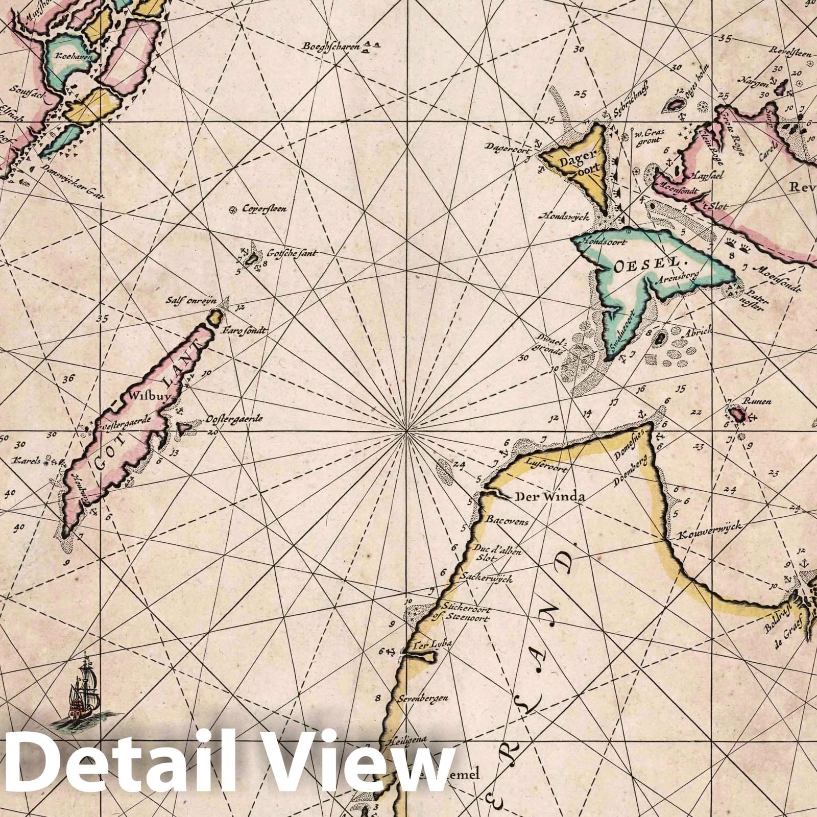 Historic Map : Baltic Sea 1666 Pas-Caart van de Oost zee. , Vintage Wa ...