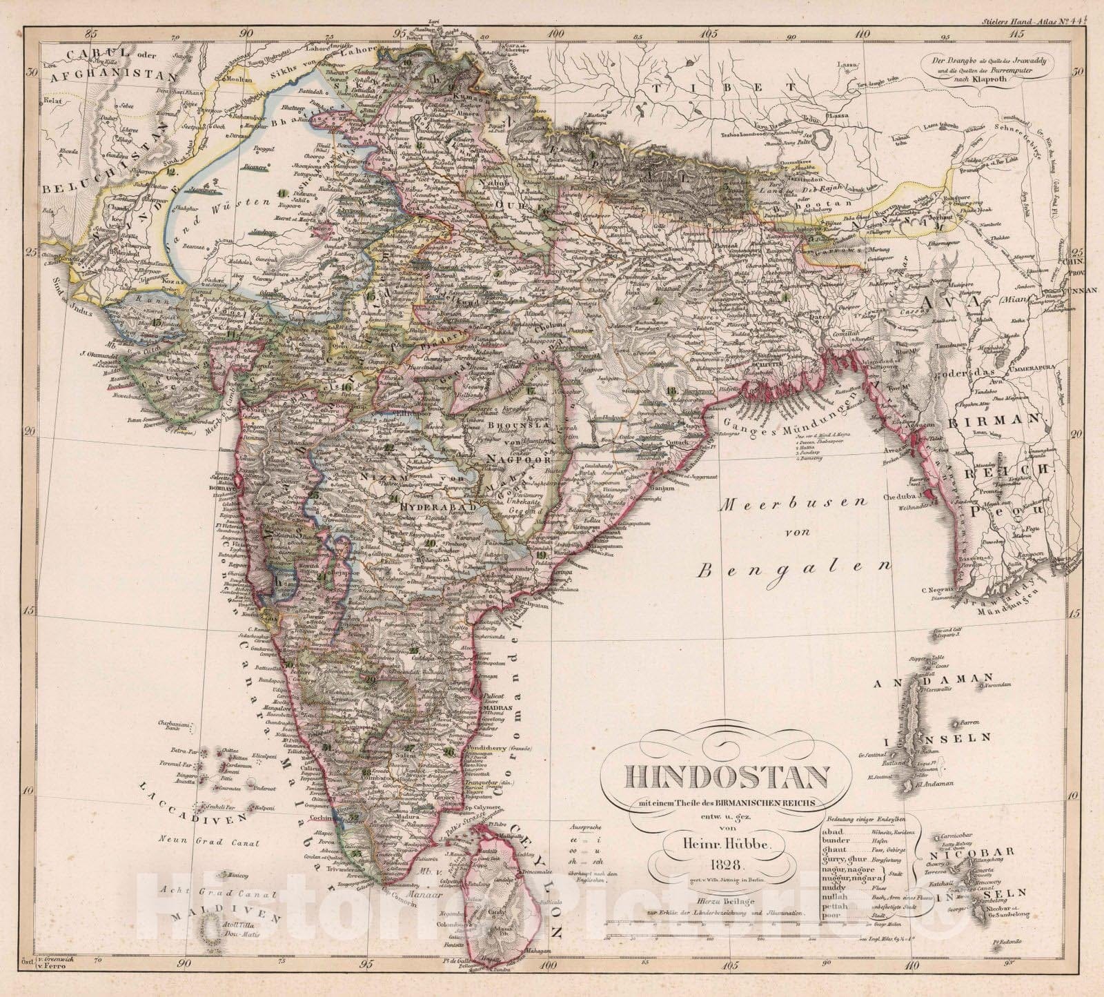 Historic Wall Map : India; Burma, 1828 Hindostan mit einem Theile des ...